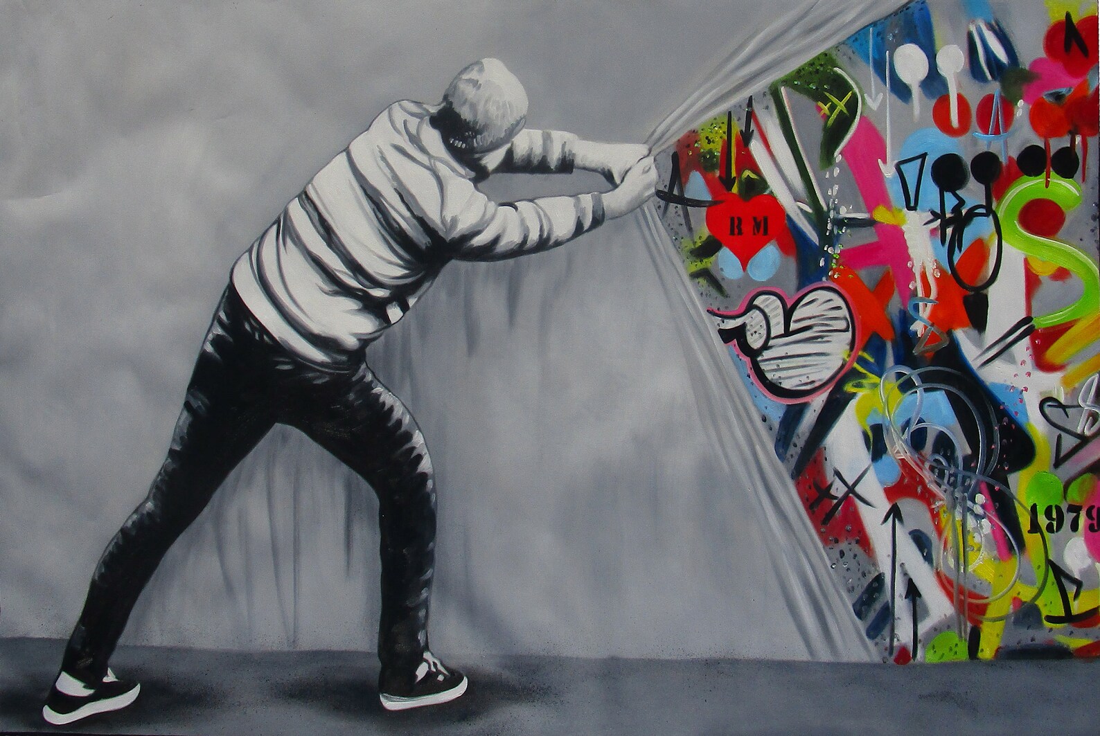 Street Art Painting original Man boy curtain graffiti stencil | Etsy