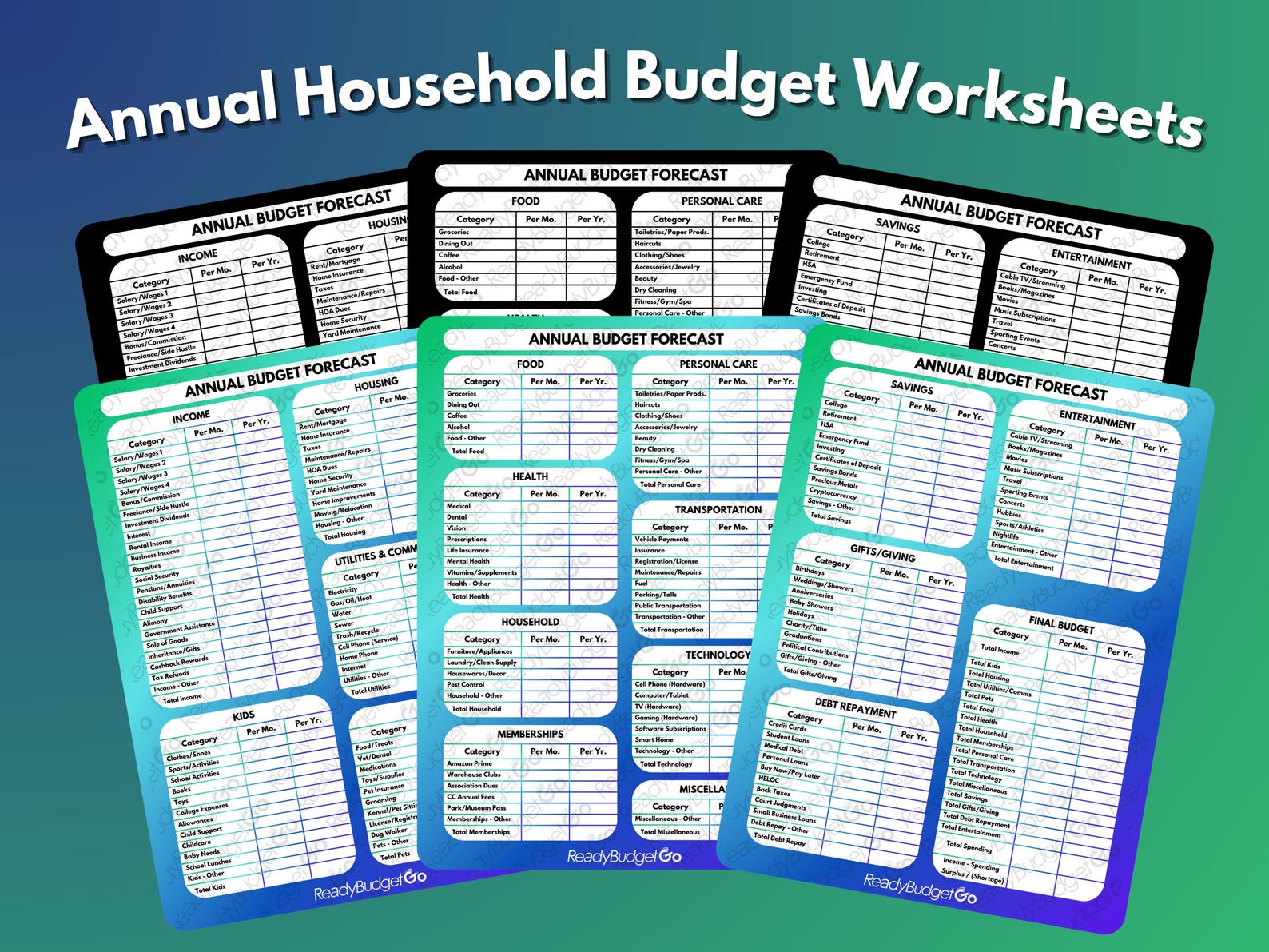 Annual Household Budget Planner Worksheets Printables Financial ...