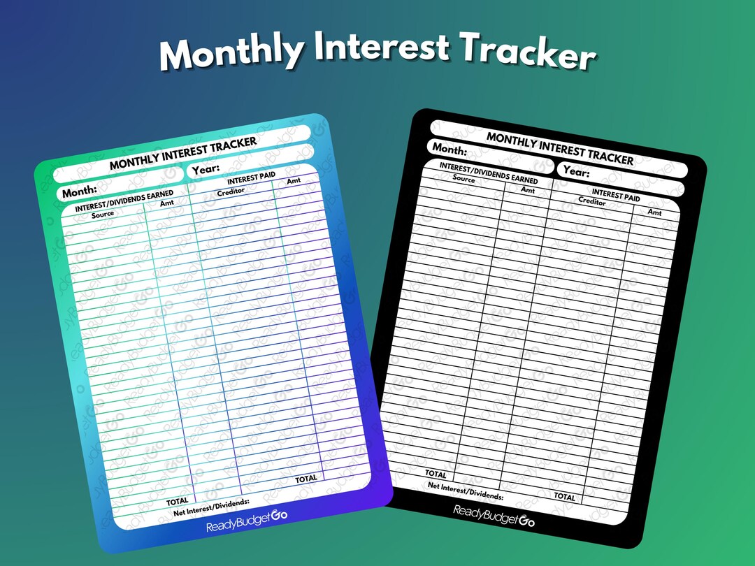 Monthly Interest Tracker Worksheet Cash Planning Budgeting Income ...