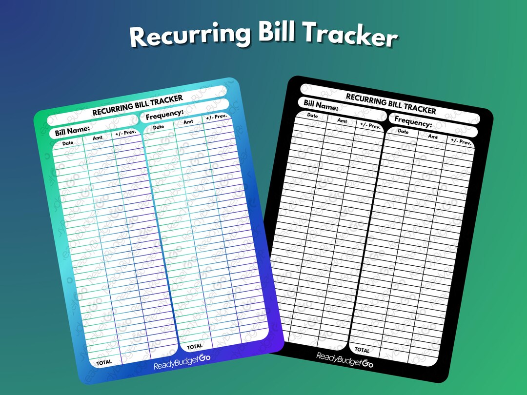 Recurring Bill Tracker Worksheet Cash Planning Budgeting Income ...