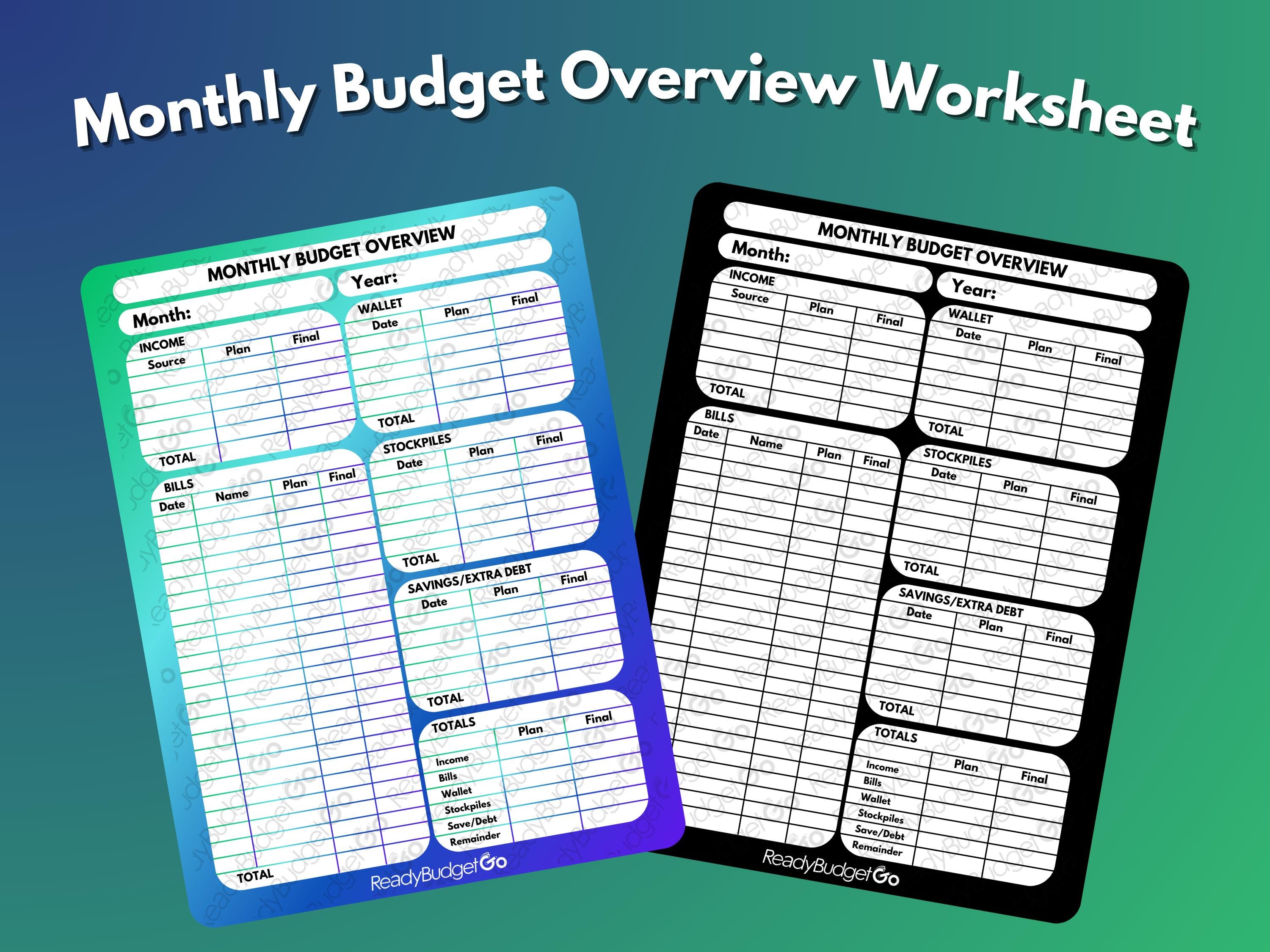 Monthly Budget Overview Worksheet Tracker Cash Planning Budgeting ...