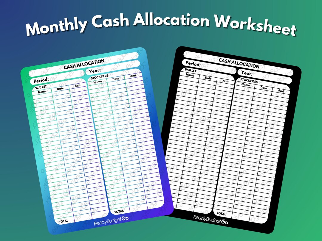 Monthly Cash Allocation Worksheet Tracker Cash Planning Budgeting ...