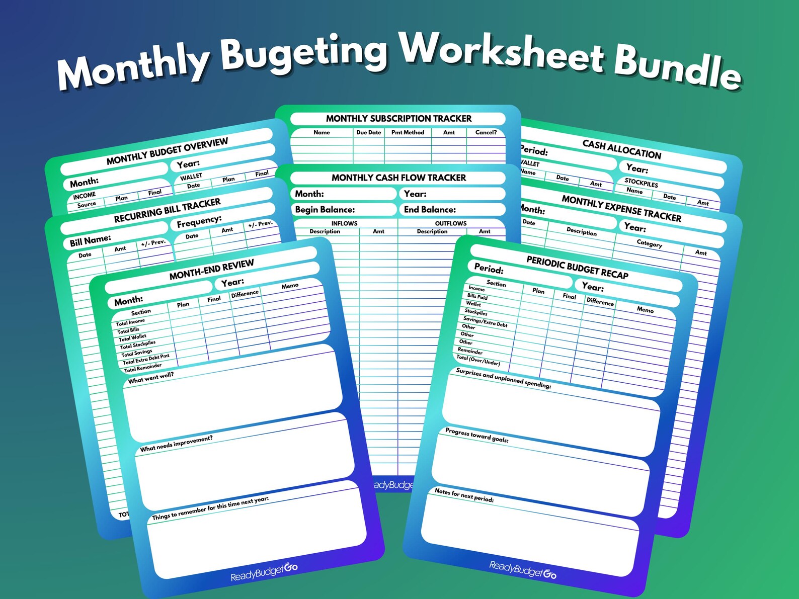 BUNDLE Monthly Budget Worksheets Trackers Cash Planning Budgeting ...