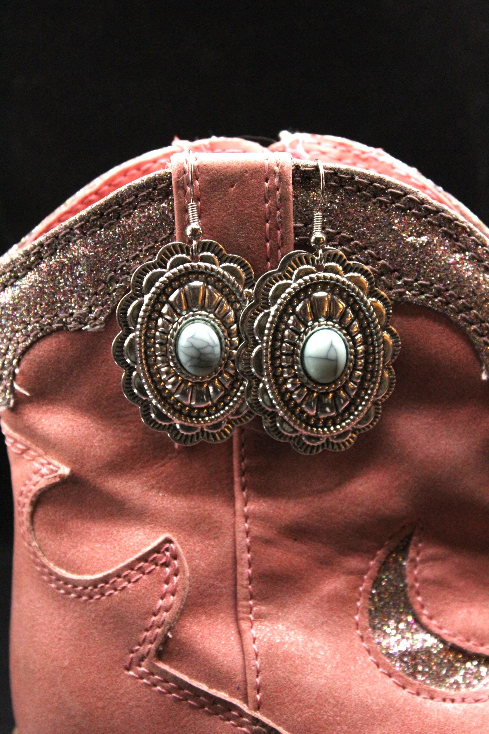 Concho Silver Chandelier Earrings; Oval Concho and Feather Earrings ...