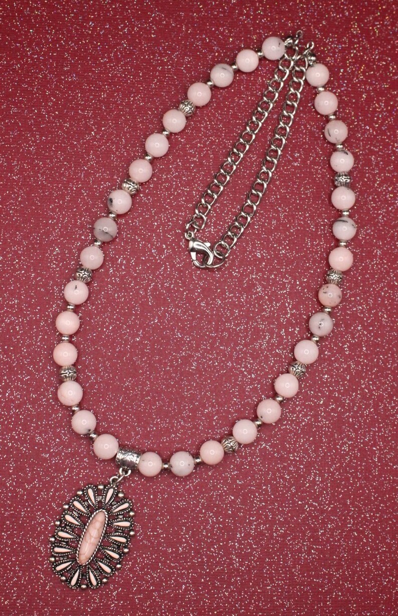 Oval Pink Concho Necklace Western Style Oval Pendant Necklaces Concho ...