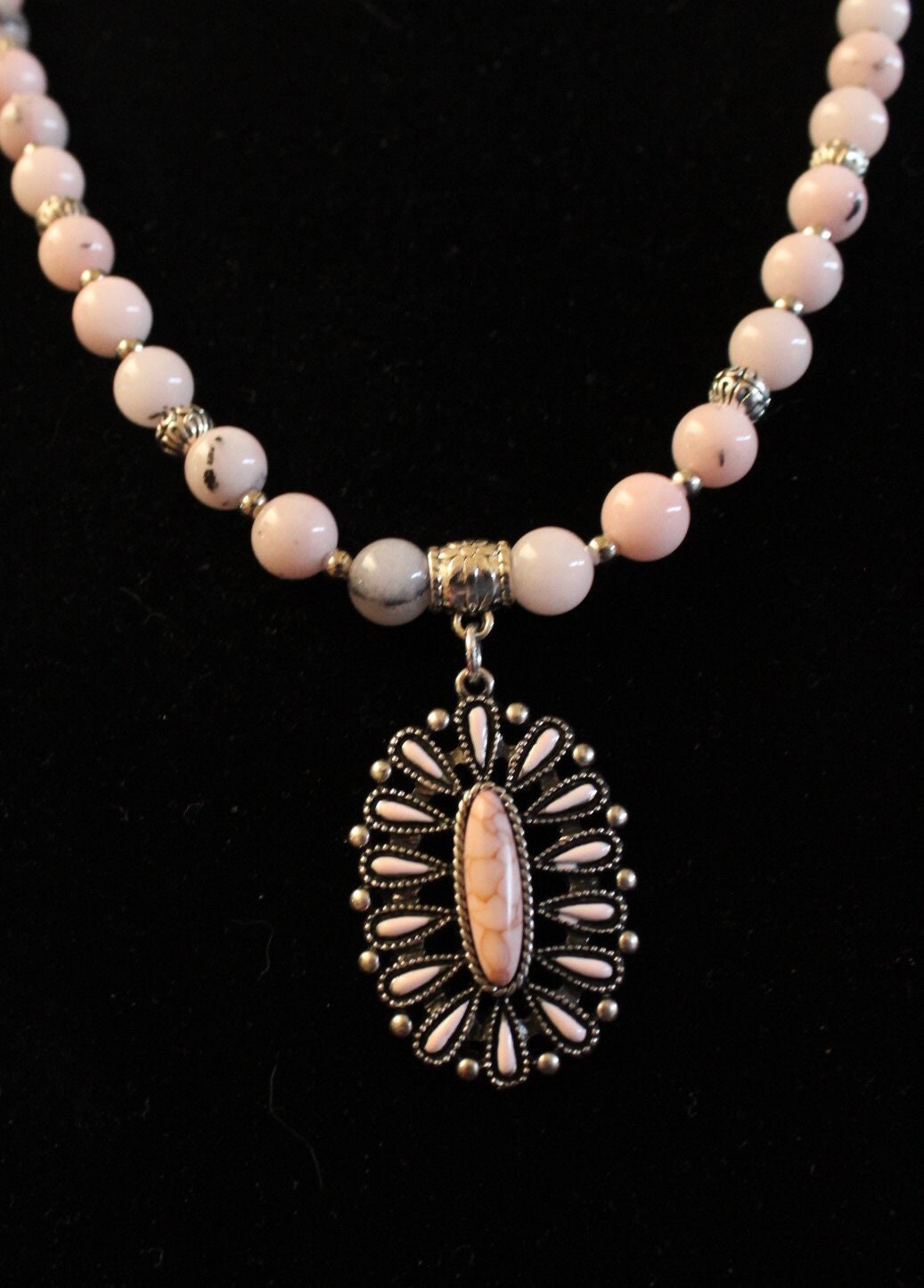 Oval Pink Concho Necklace; Western Style Oval Pendant Necklaces; Concho ...