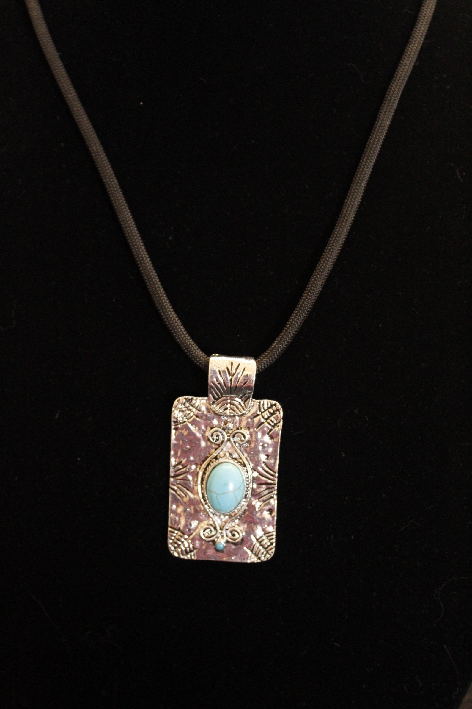 Rectangle Silver Turquoise Pendant; Turquoise Pendant; Etched Silver ...