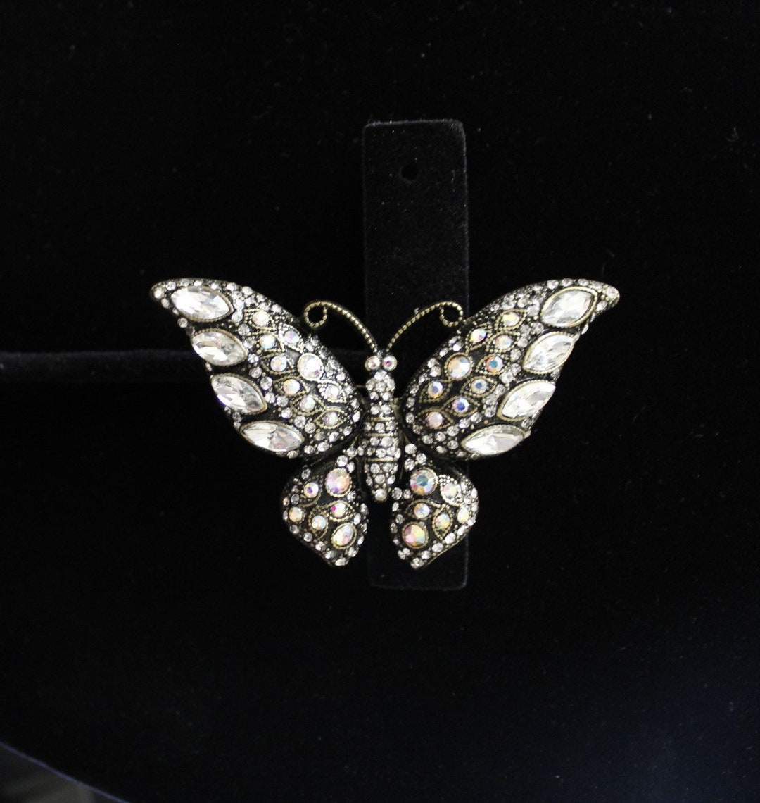 Rhinestone Butterfly Pin; Butterfly Rhinestone Lapel Pin; Gold and ...