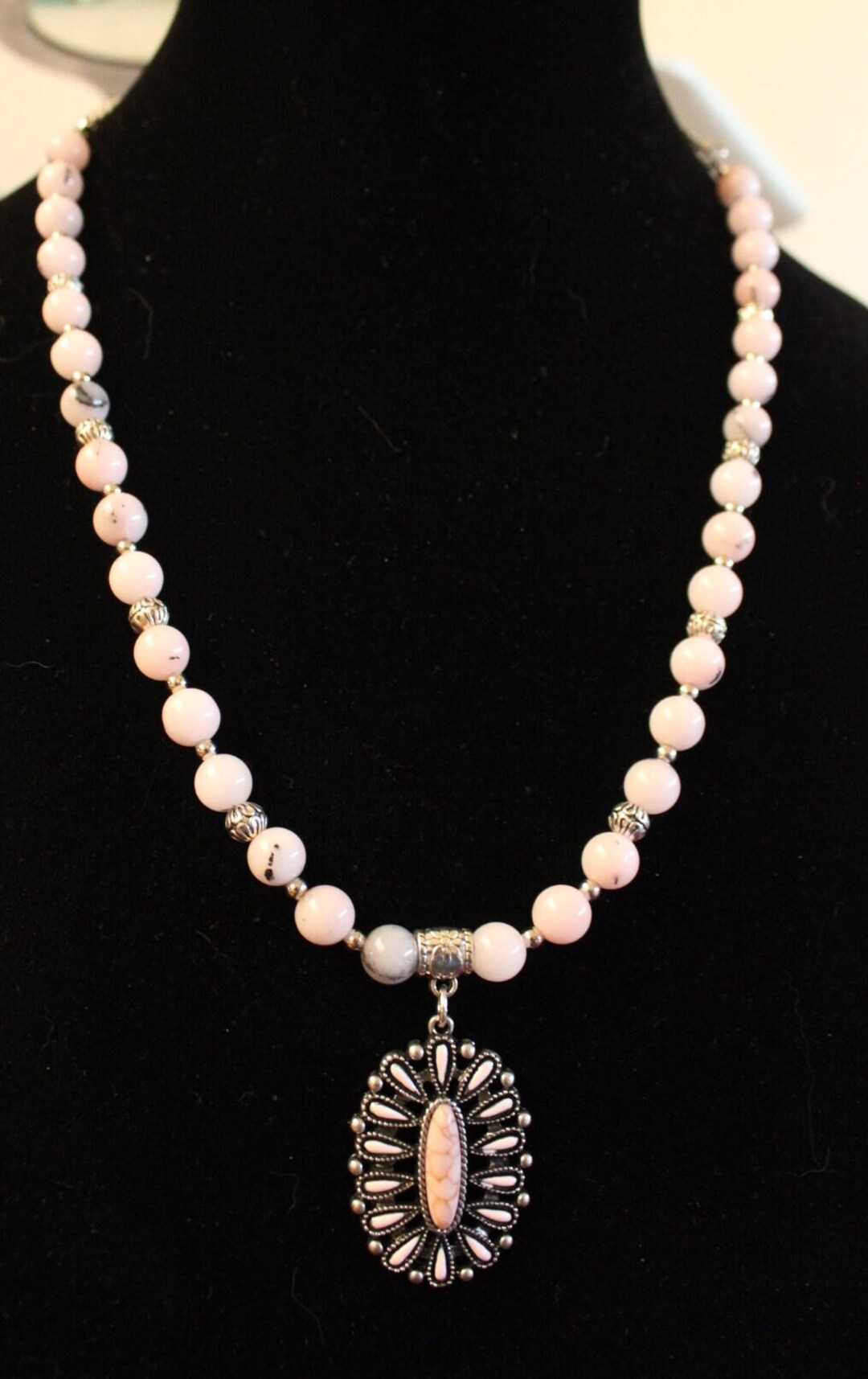 Oval Pink Concho Necklace; Western Style Oval Pendant Necklaces; Concho ...