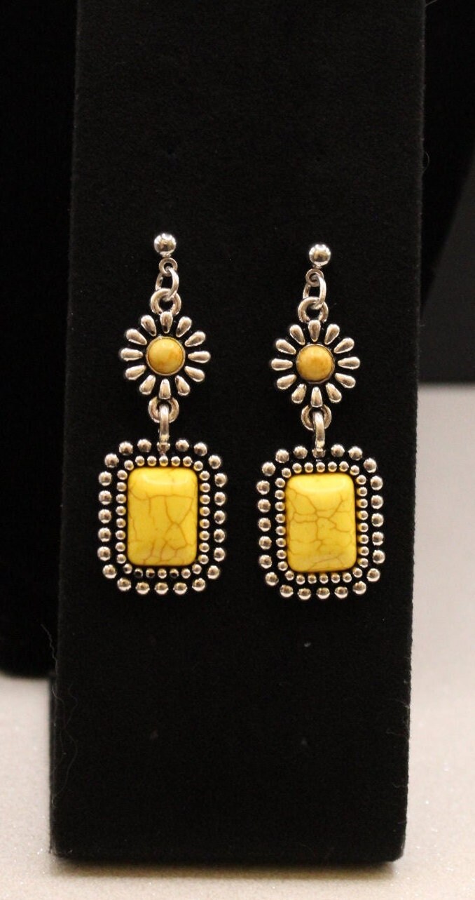 Yellow Howlite Earrings Sunflower Yellow Turquoise Earrings Howlite ...