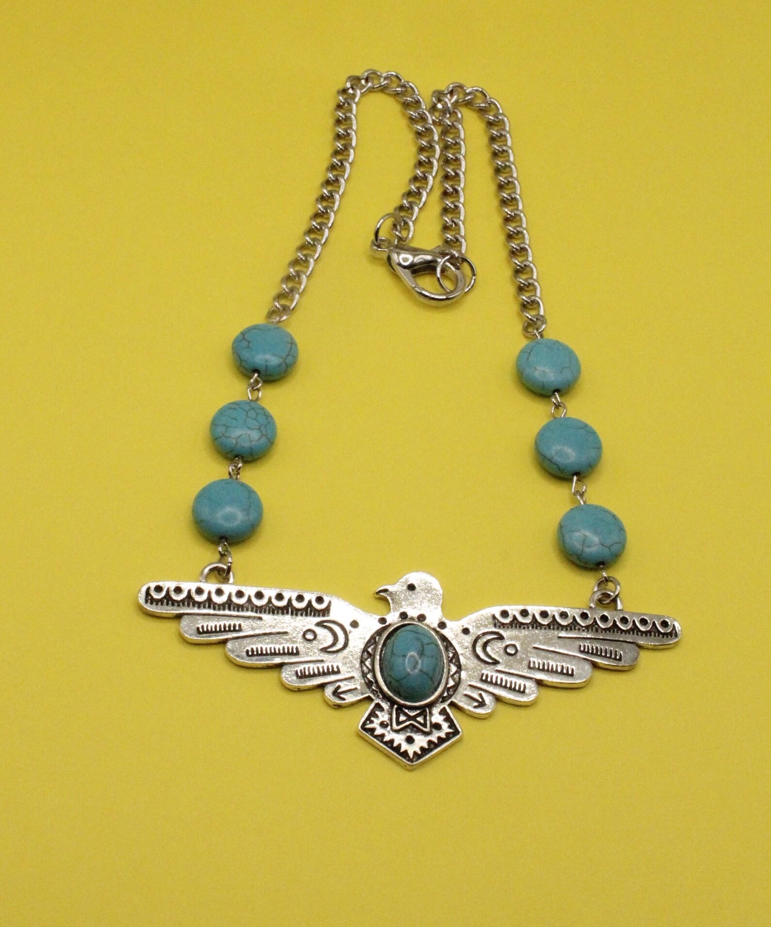 Turquoise Thunderbird Phoenix Pendant Necklace; Western Thunderbird ...