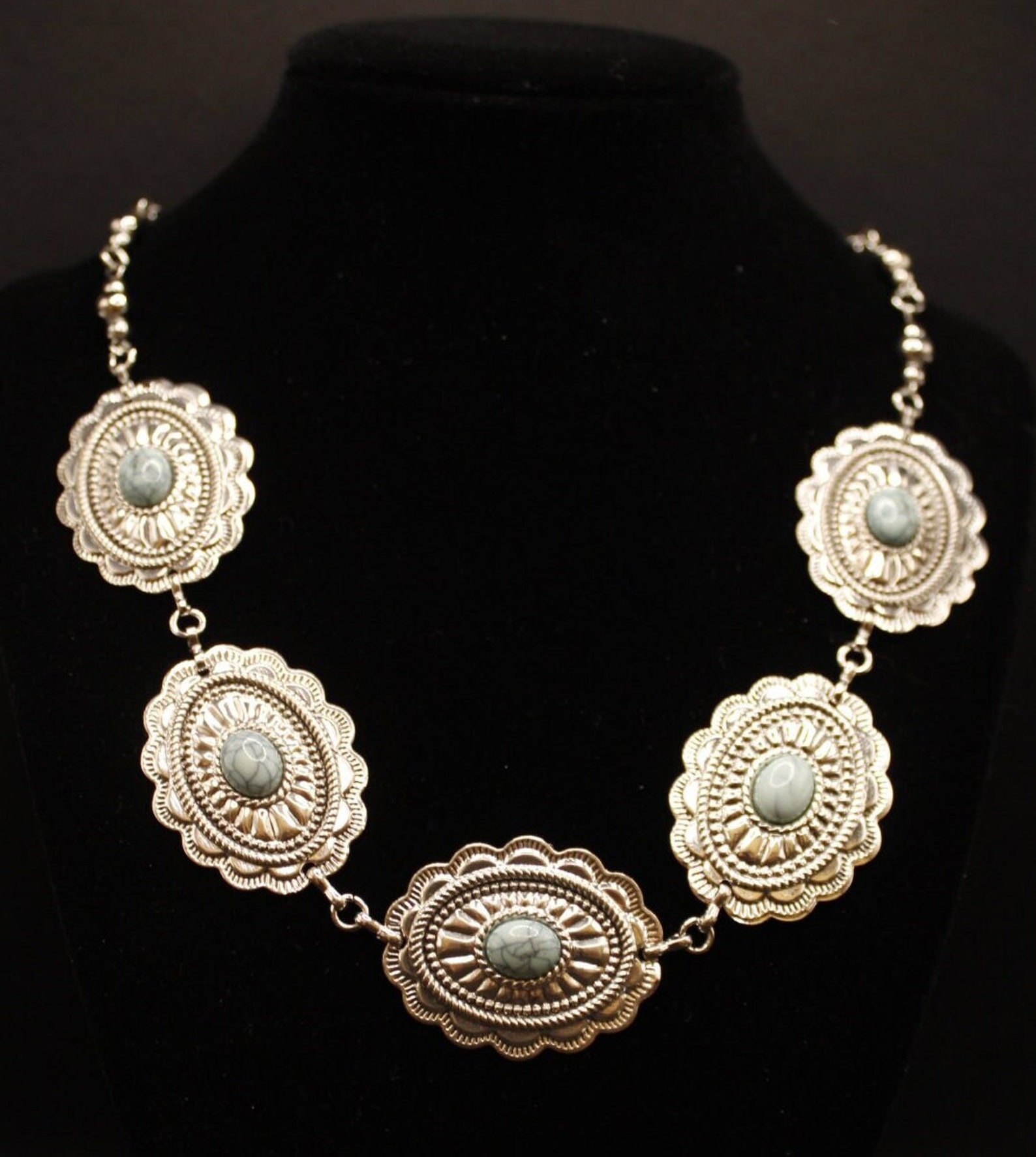 Silver Concho Necklace Southwestern Concho Necklace 5-medallion Concho ...