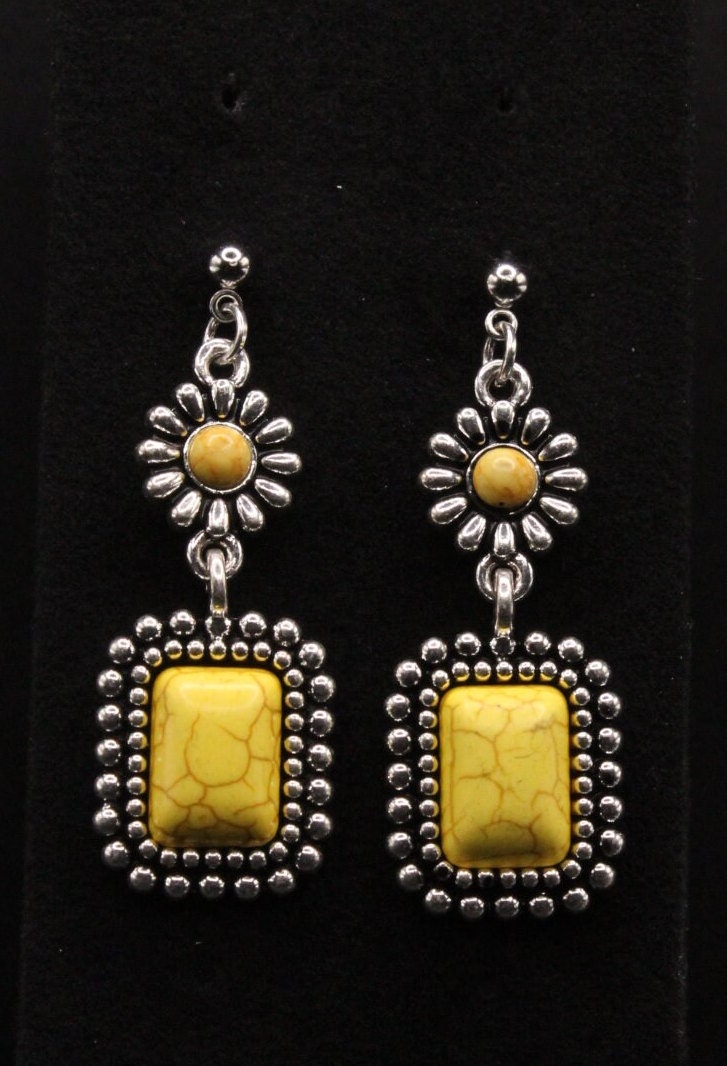 Yellow Howlite Earrings Sunflower Yellow Turquoise Earrings Howlite ...