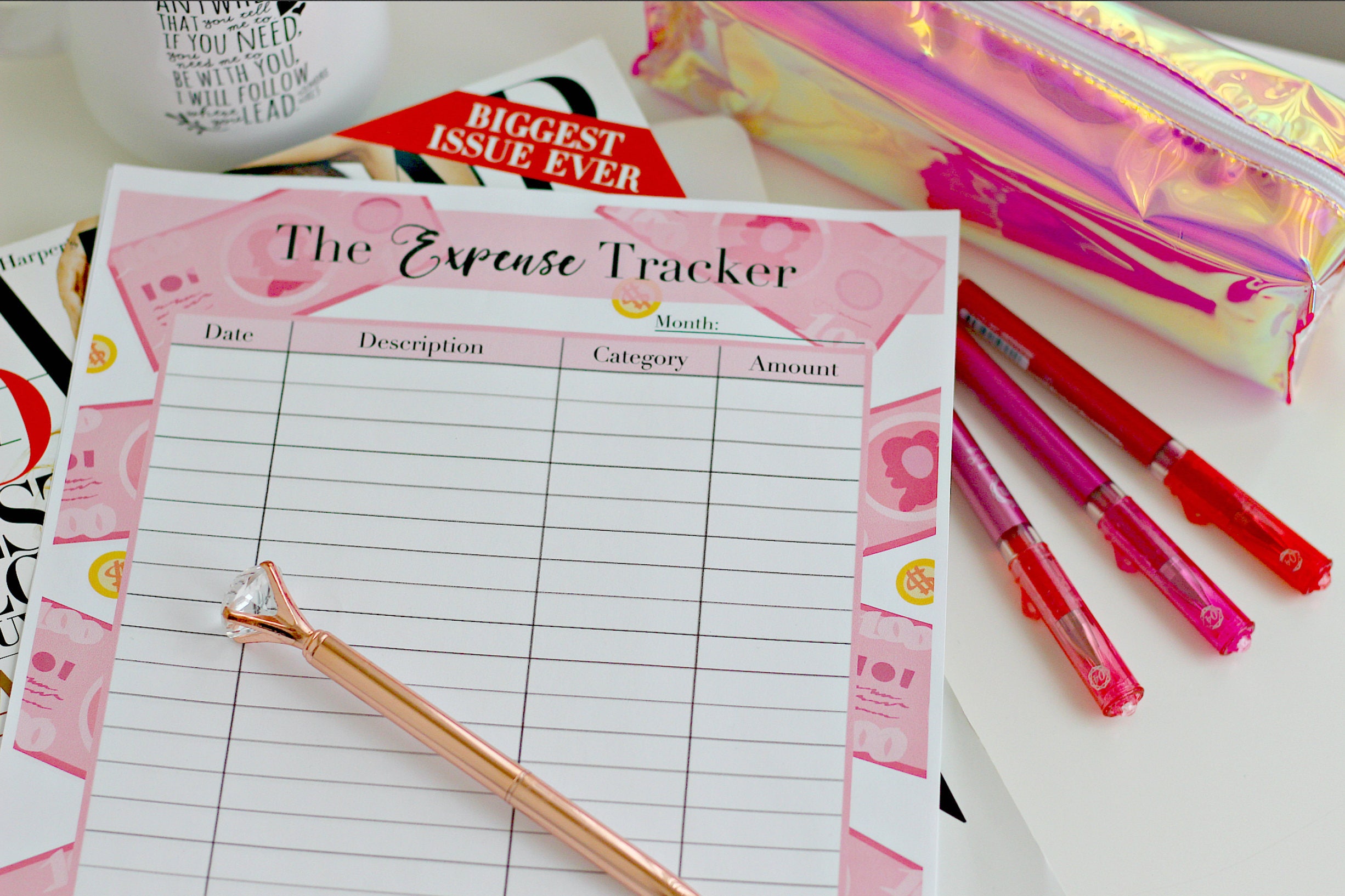 The Expense Tracker Pink Bills Printable-Budget Planner | Etsy