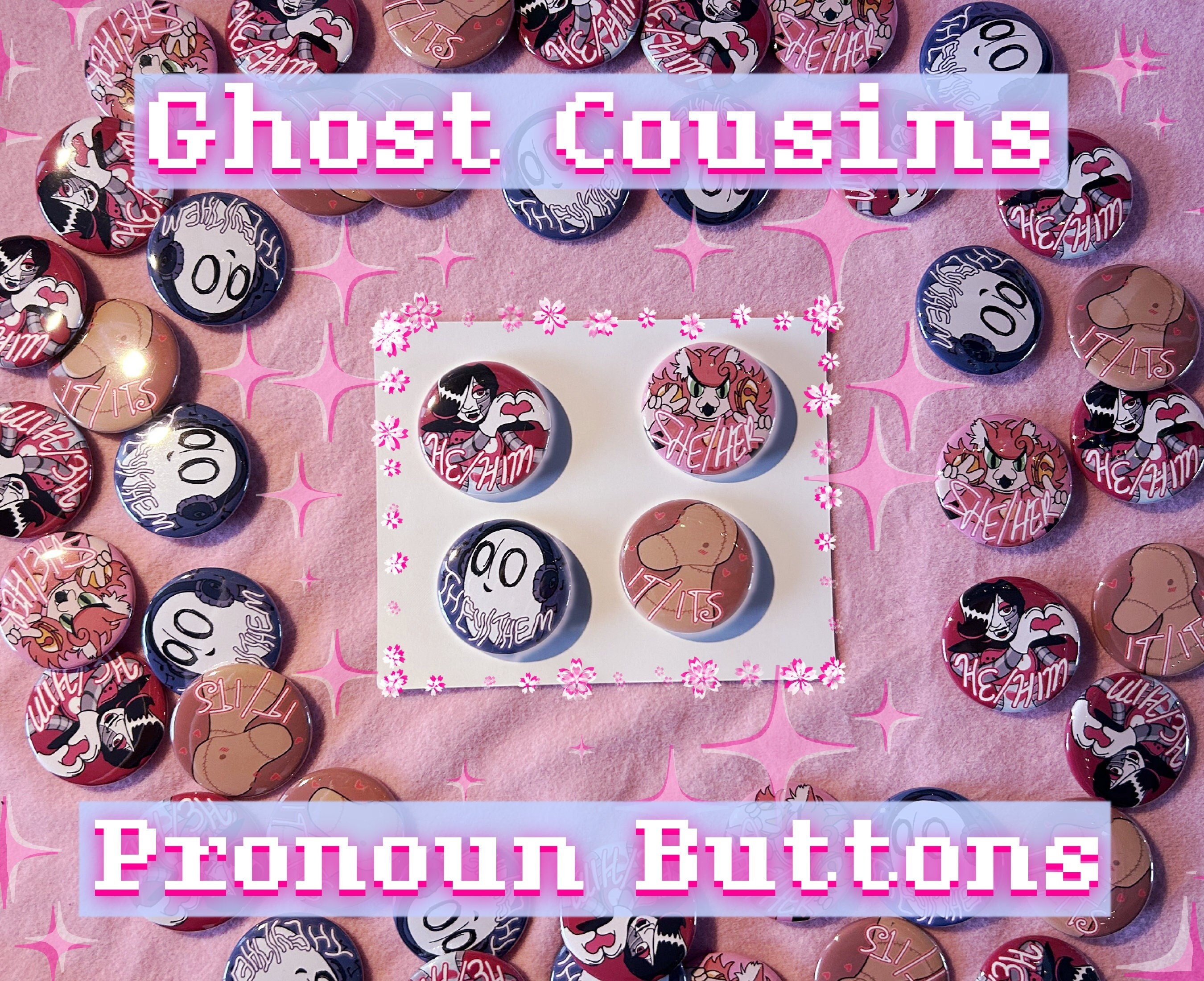Undertale Ghost Cousins 2.5in Pronoun Buttons mettaton, Mad Mew Mew ...