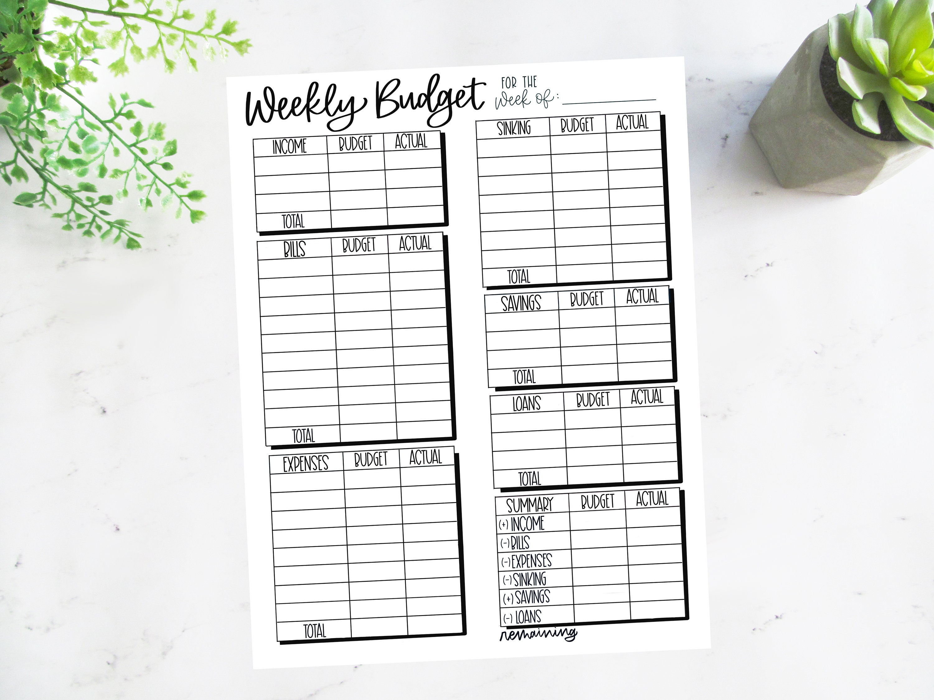 Blank Weekly Budget Tracker Printable - Etsy