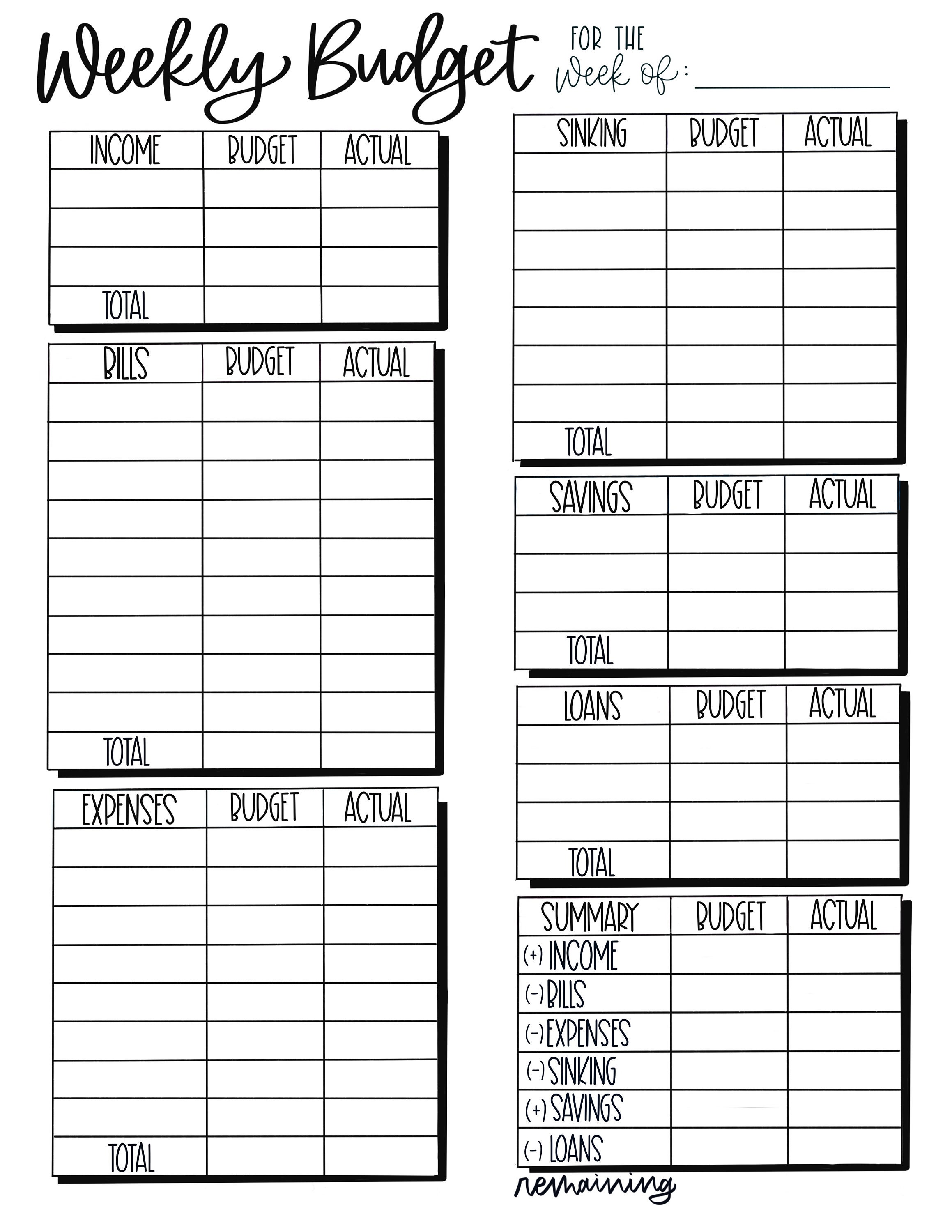 Blank Weekly Budget Tracker Printable - Etsy