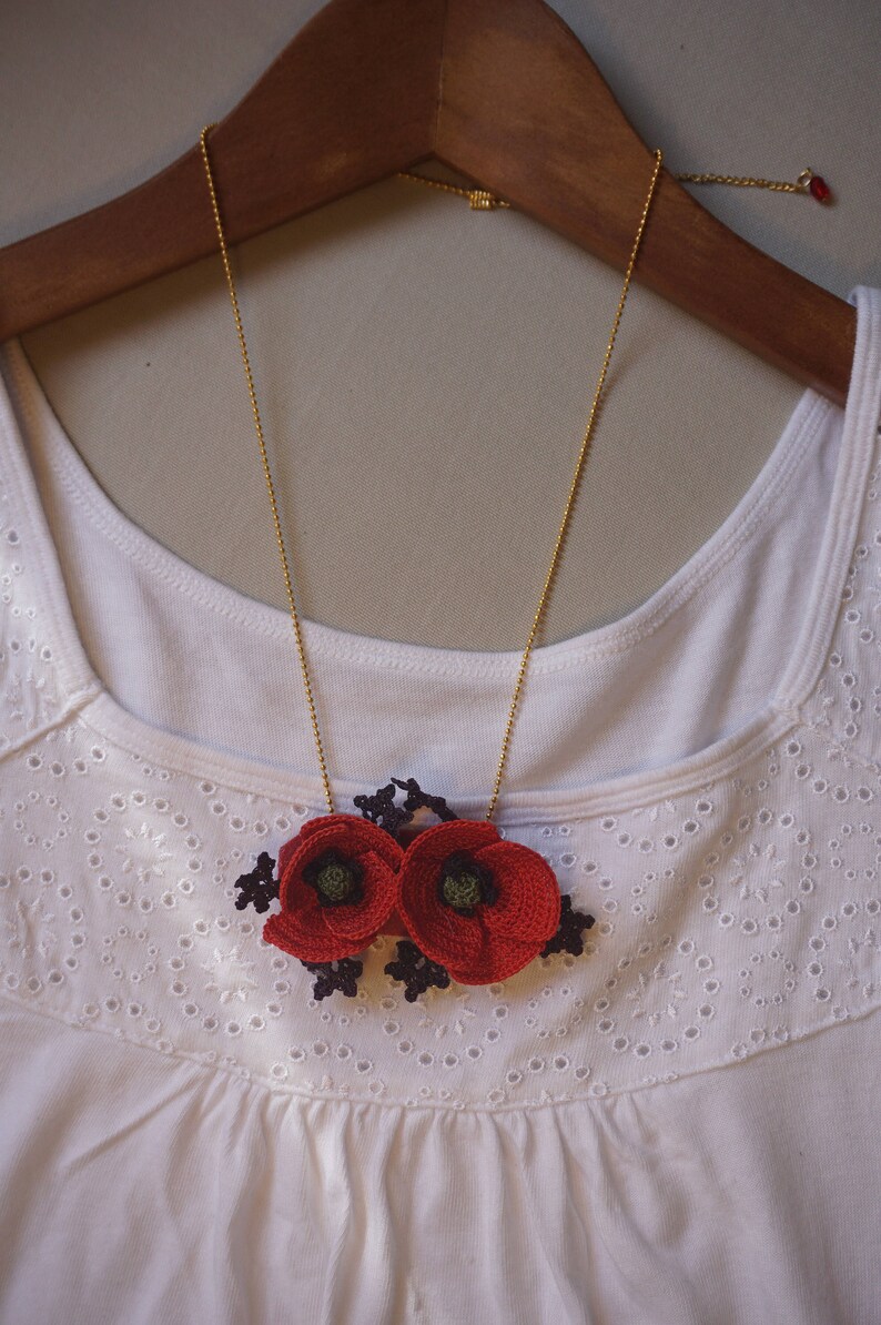 Crochet Poppy Chain Necklace - Etsy