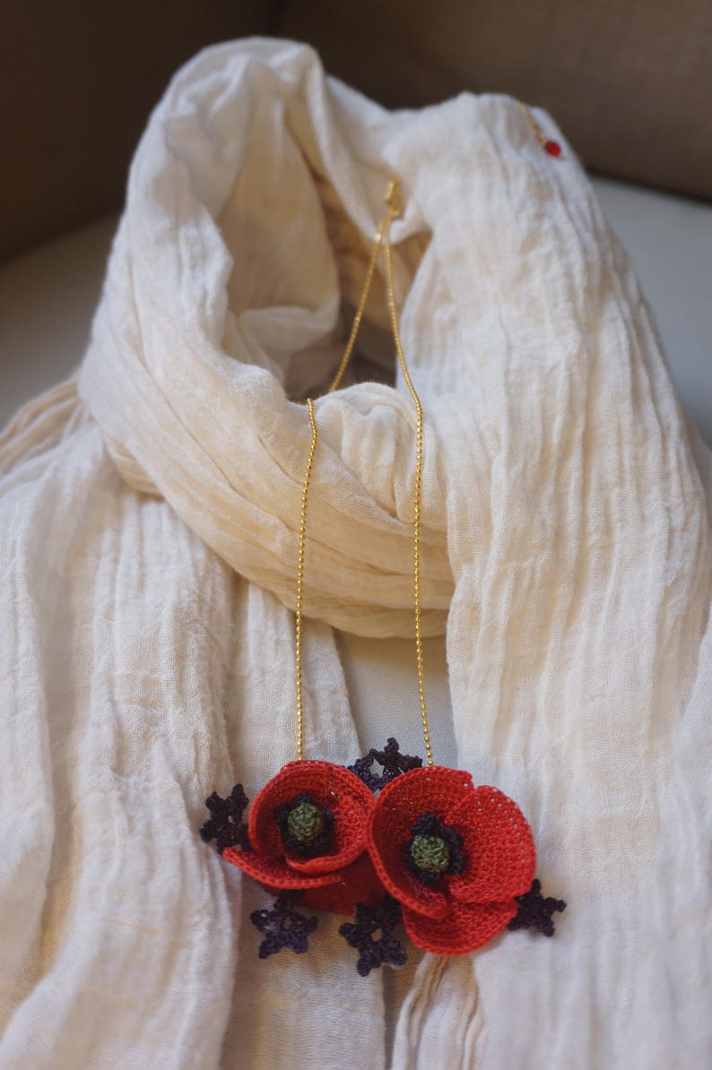 Crochet Poppy Chain Necklace - Etsy