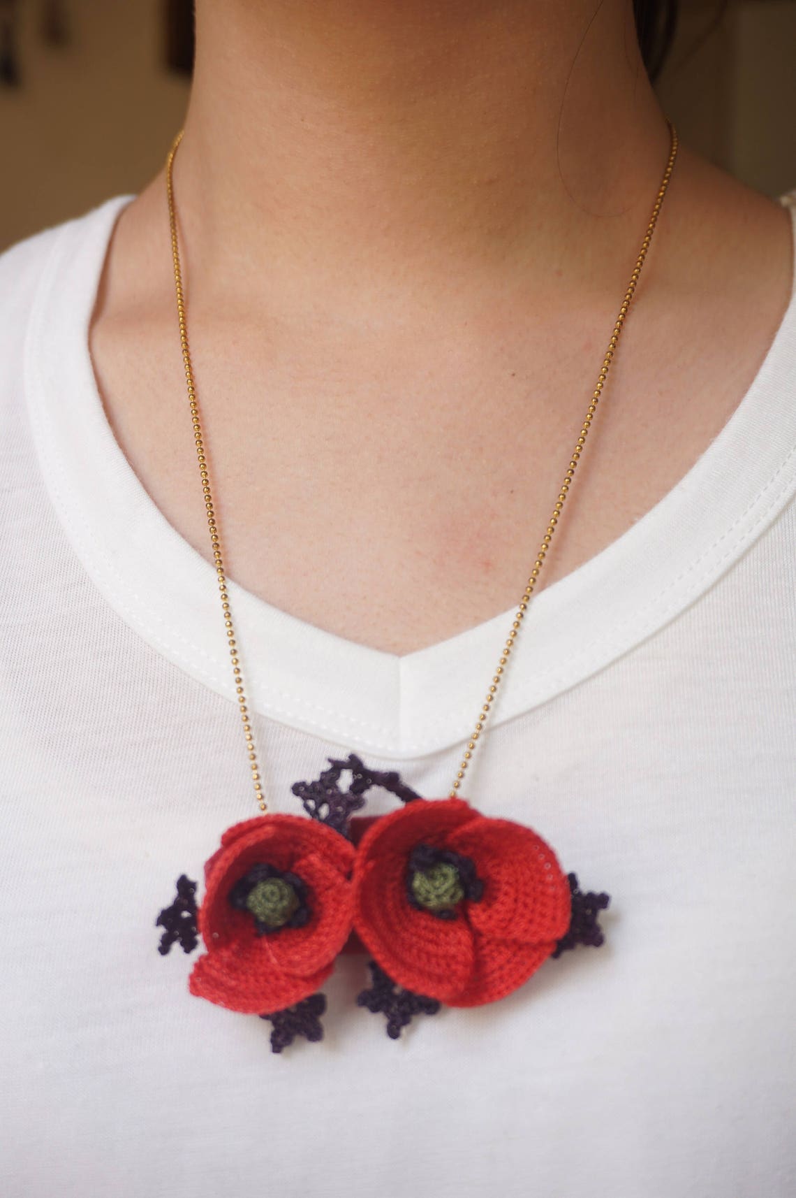 Crochet Poppy Chain Necklace - Etsy