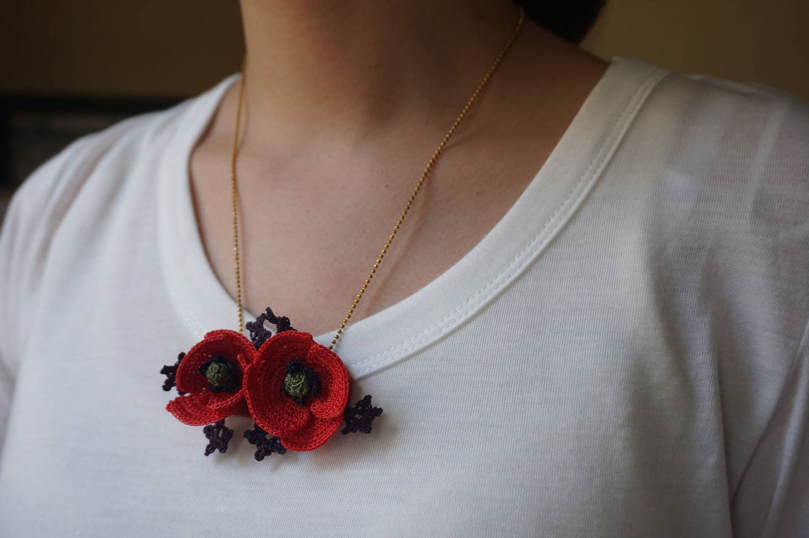 Crochet Poppy Chain Necklace - Etsy