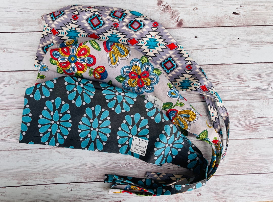 Unisex Surgical Scrub Caps Native American Inspired Turquoise Beaded ...