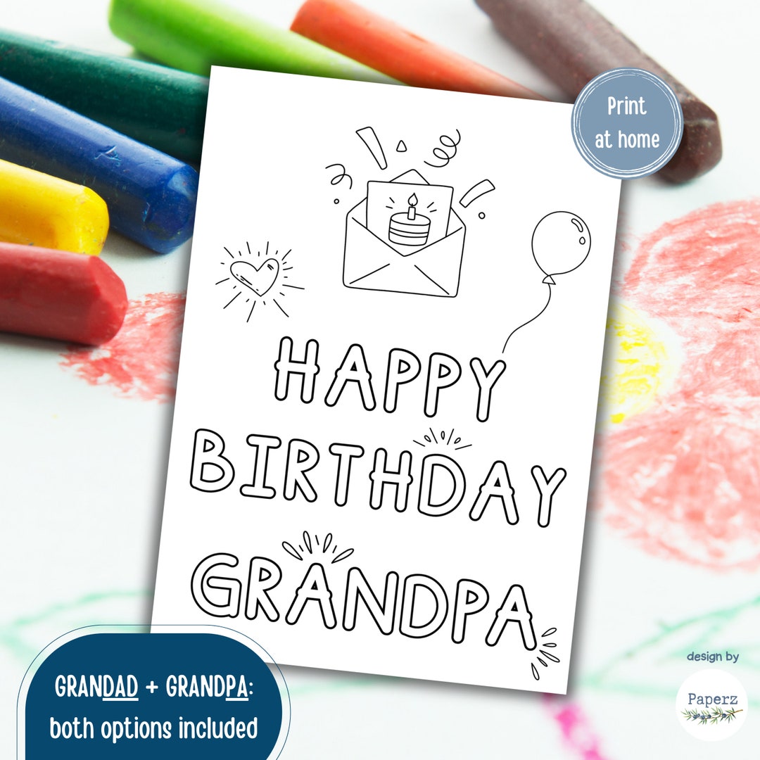 Birthday COLORING Card for Grandpa, Grandad | Colorable Card From ...