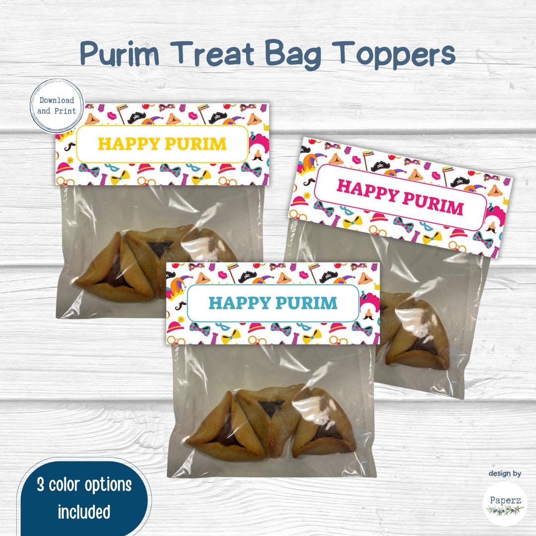 Printable Purim Treat Bag Toppers, Mishloach Manot Tags, Purim Labels ...