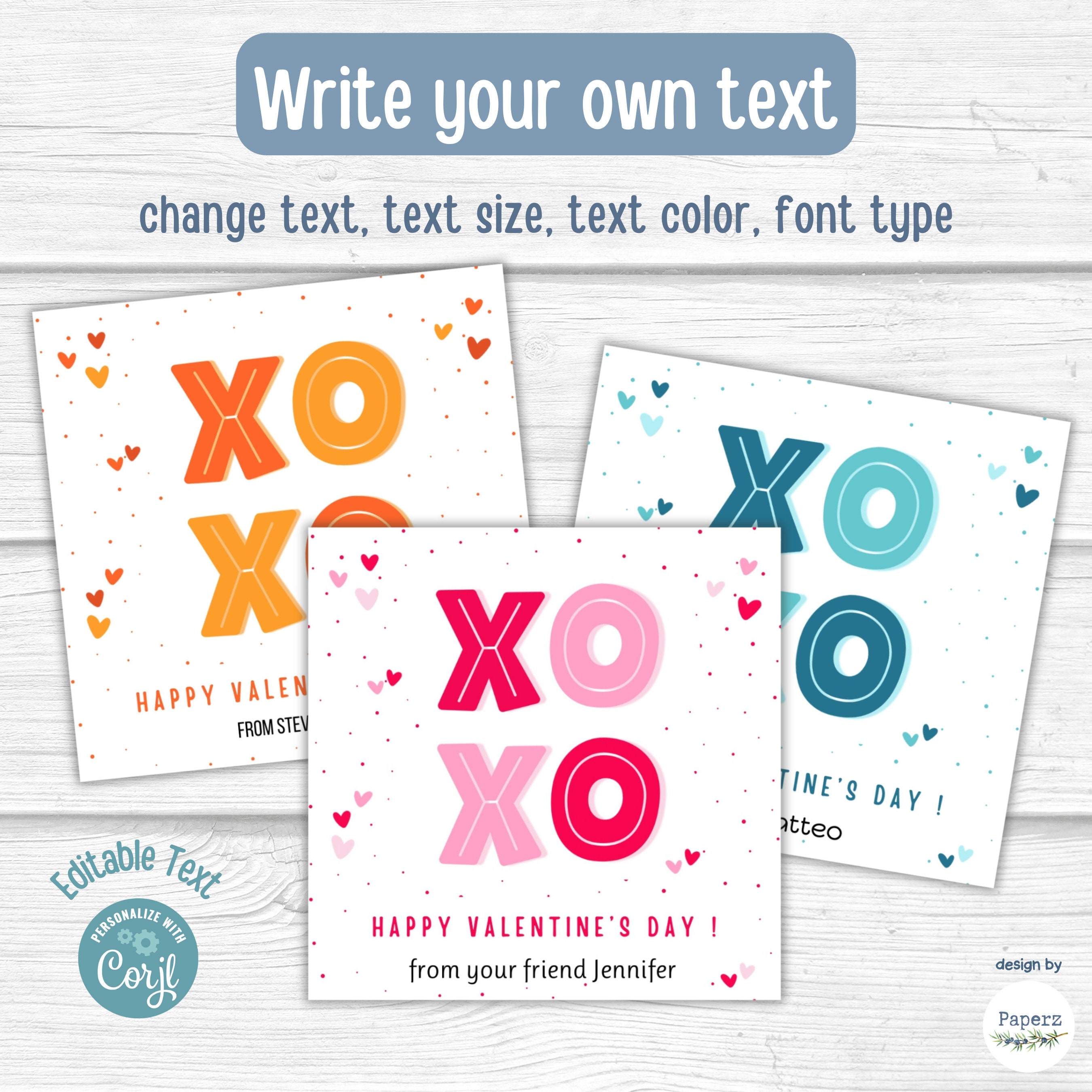 Editable Valentine XOXO Tag Printable Valentine's Day Hang Tag, Favor ...