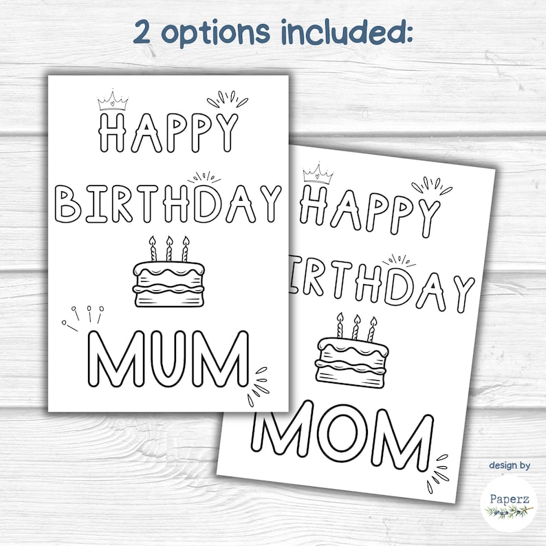 Birthday Coloring Card for Mom: Kids Craft (printable DIY Card) - Etsy