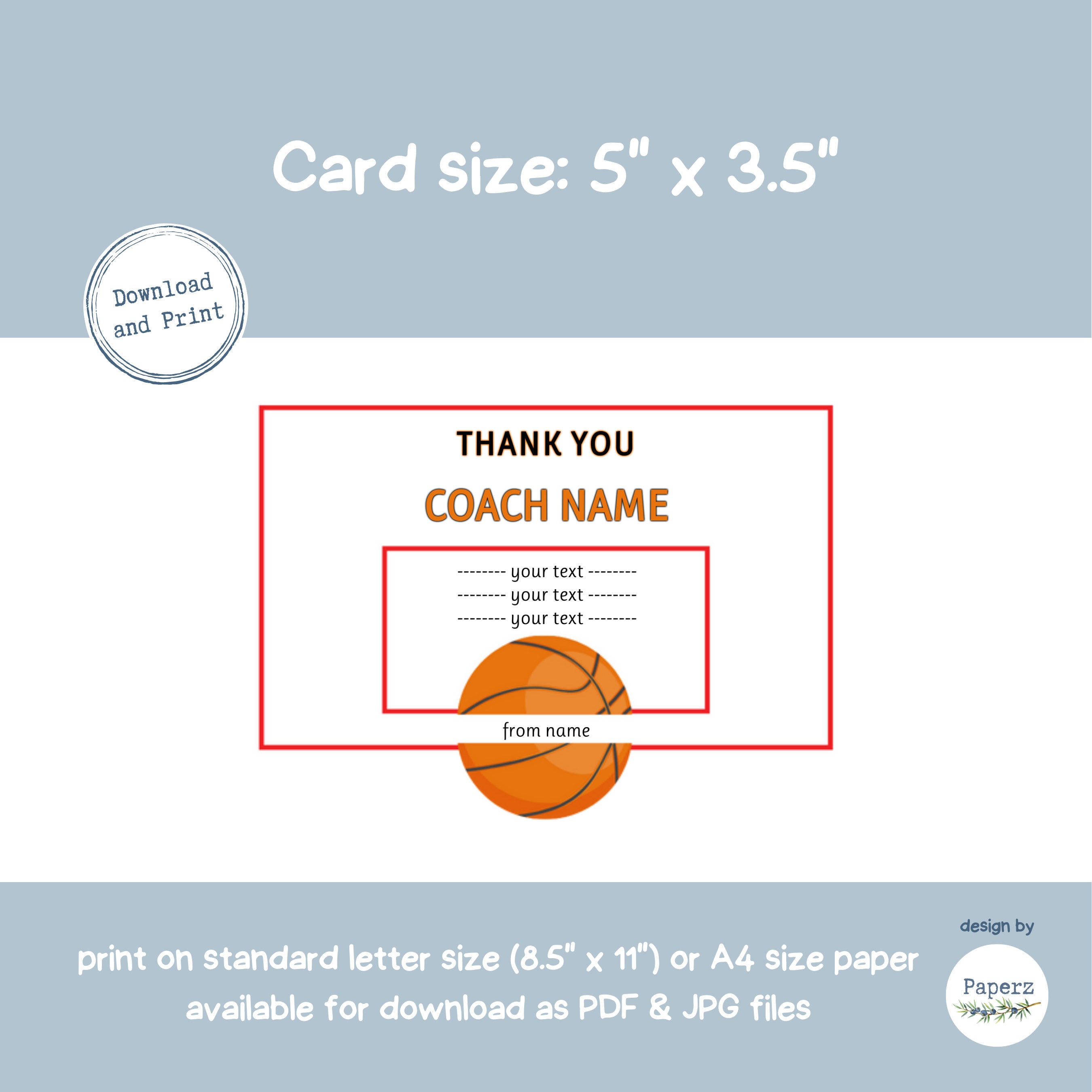 Editable Basketball Coach Thank You Card: Printable Appreciation Gift ...