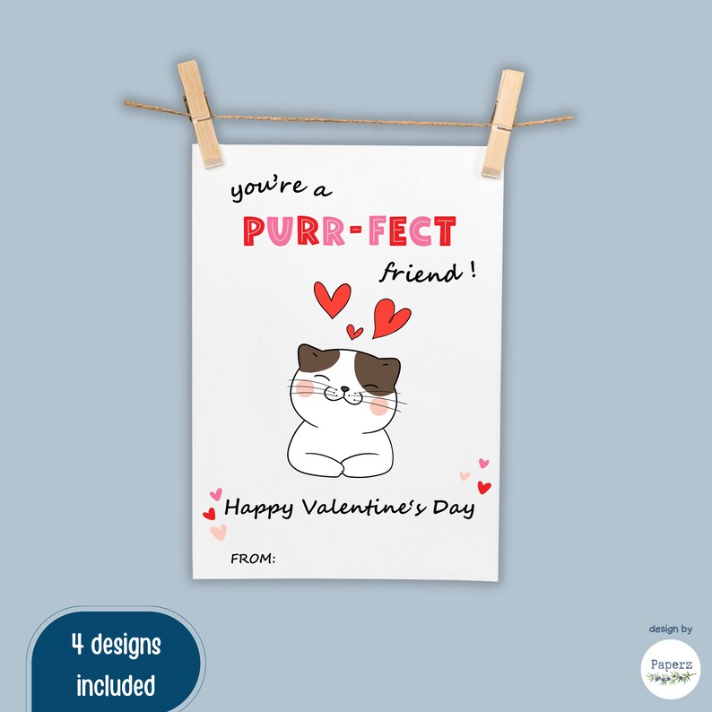 Printable Cat Valentine's Day Cards Classroom Valentine's Day Cards for ...