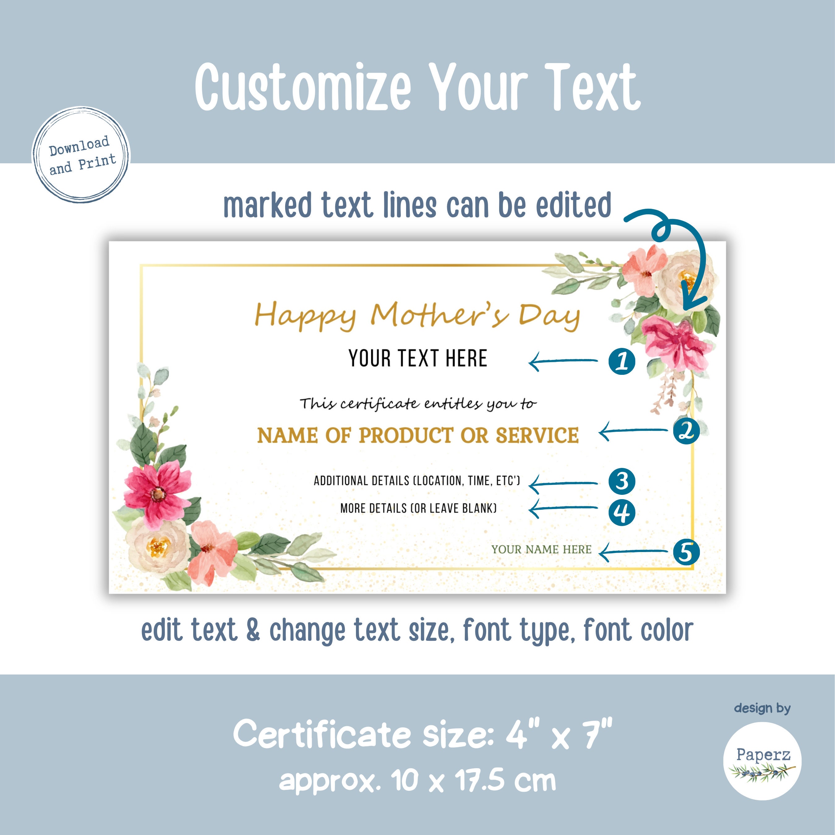 Editable Mothers Day Coupon Template | Gift Voucher, Gift Certificate ...