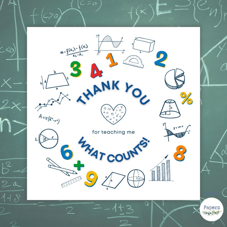 Math Teacher Appreciation Card, Teacher Thank You Tags for Math Teacher ...