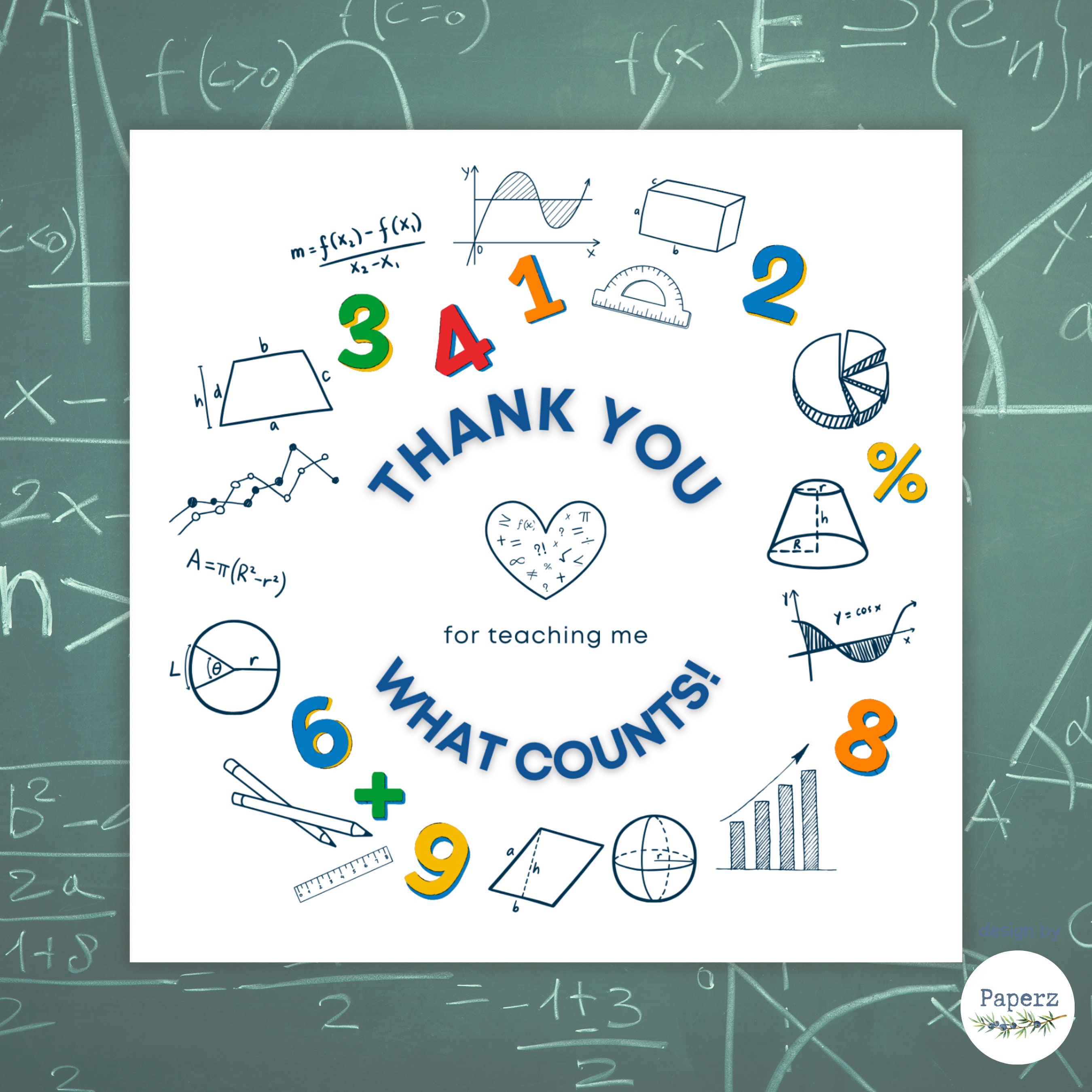 Math Teacher Appreciation Card, Teacher Thank You Tags for Math Teacher ...