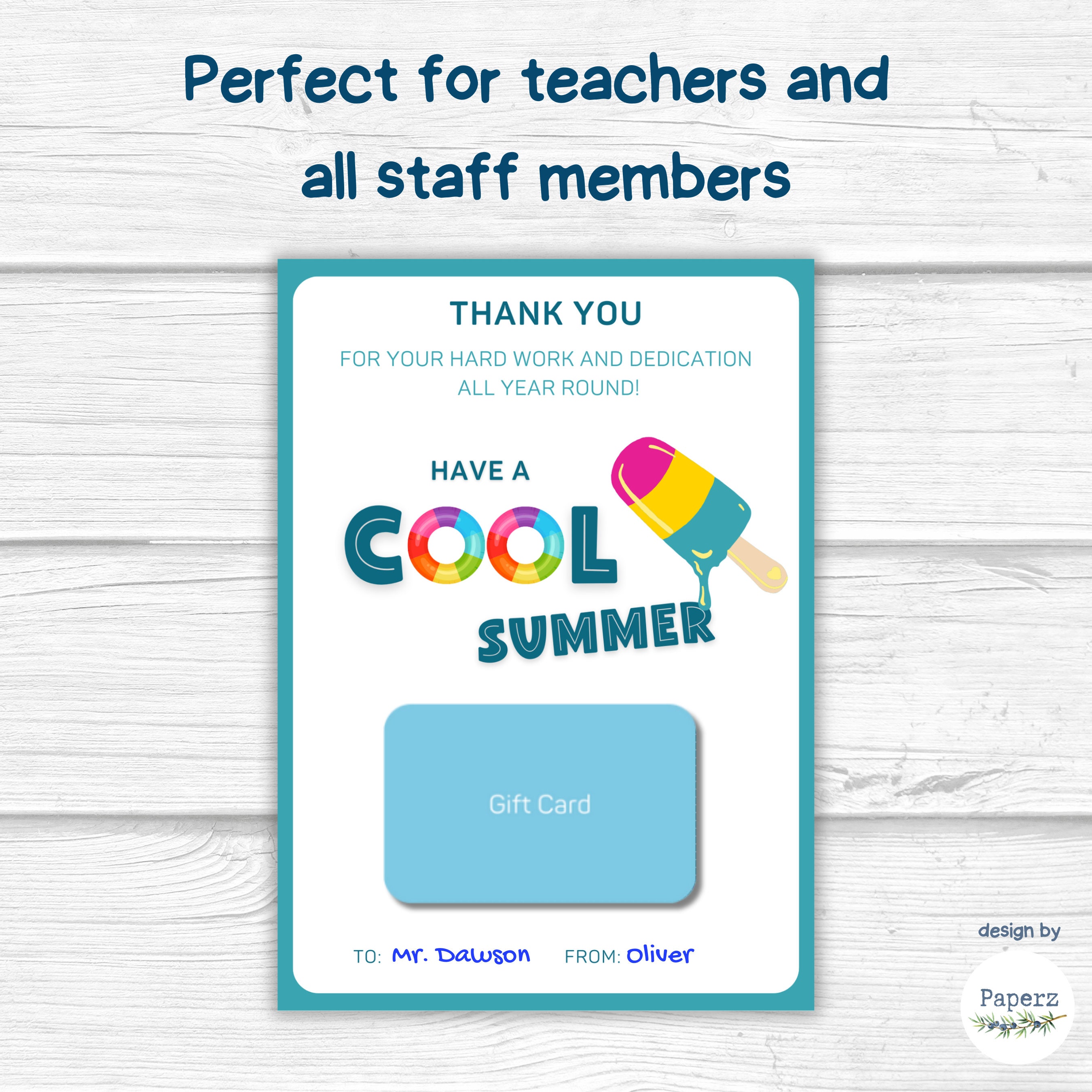 Printable Summer Gift Card Holders for Teachers | End of Year Teacher ...