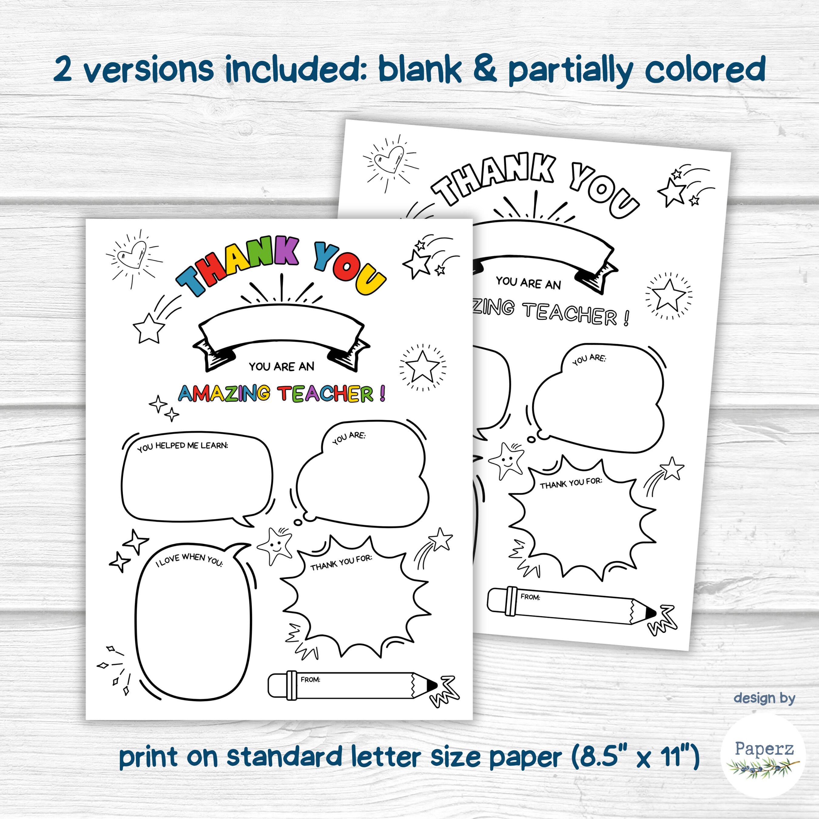 Teacher Thank You Printable Card | Teacher Appreciation COLORING Card ...