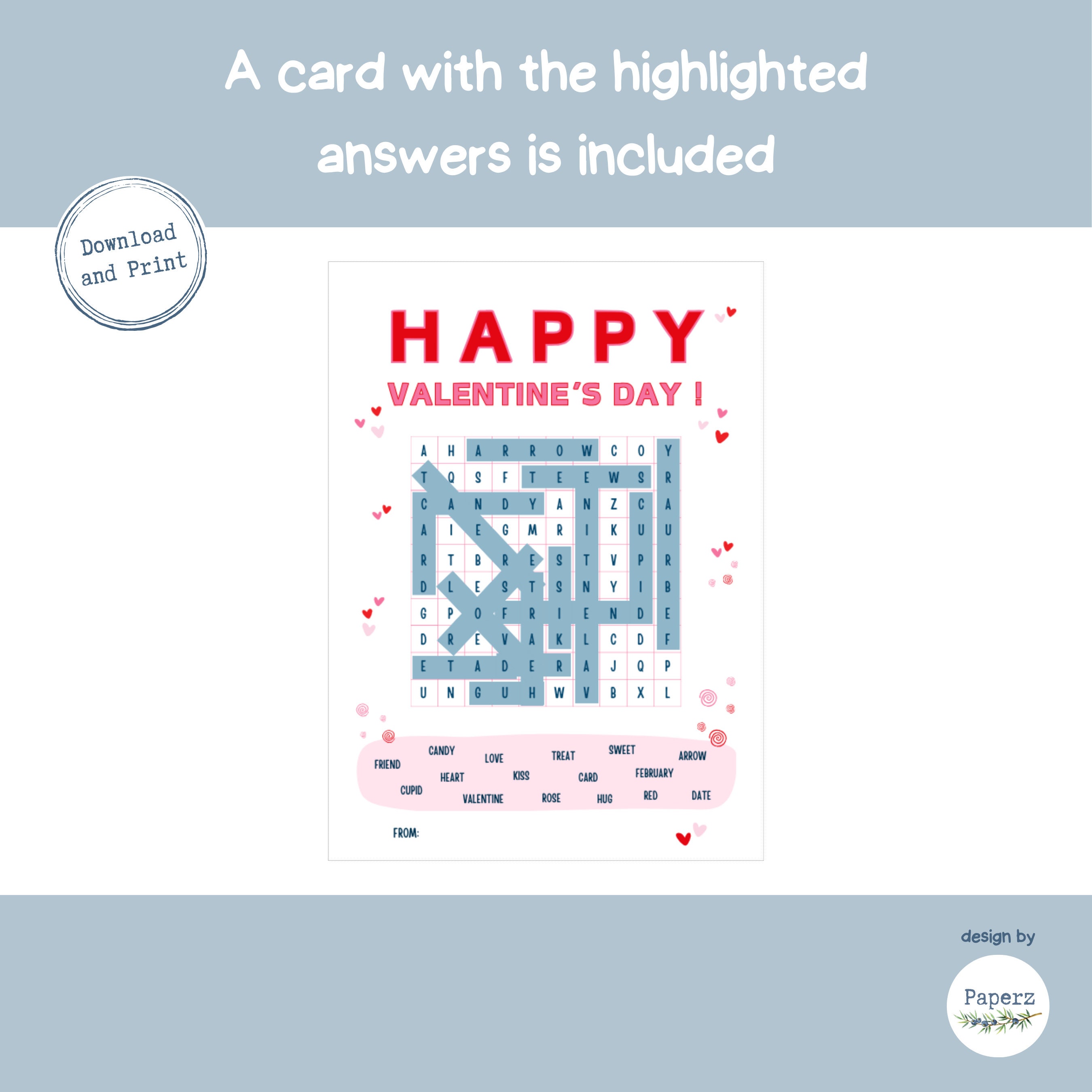 Word Find Valentine, Printable Classroom Valentine Cards Pencil, Marker ...