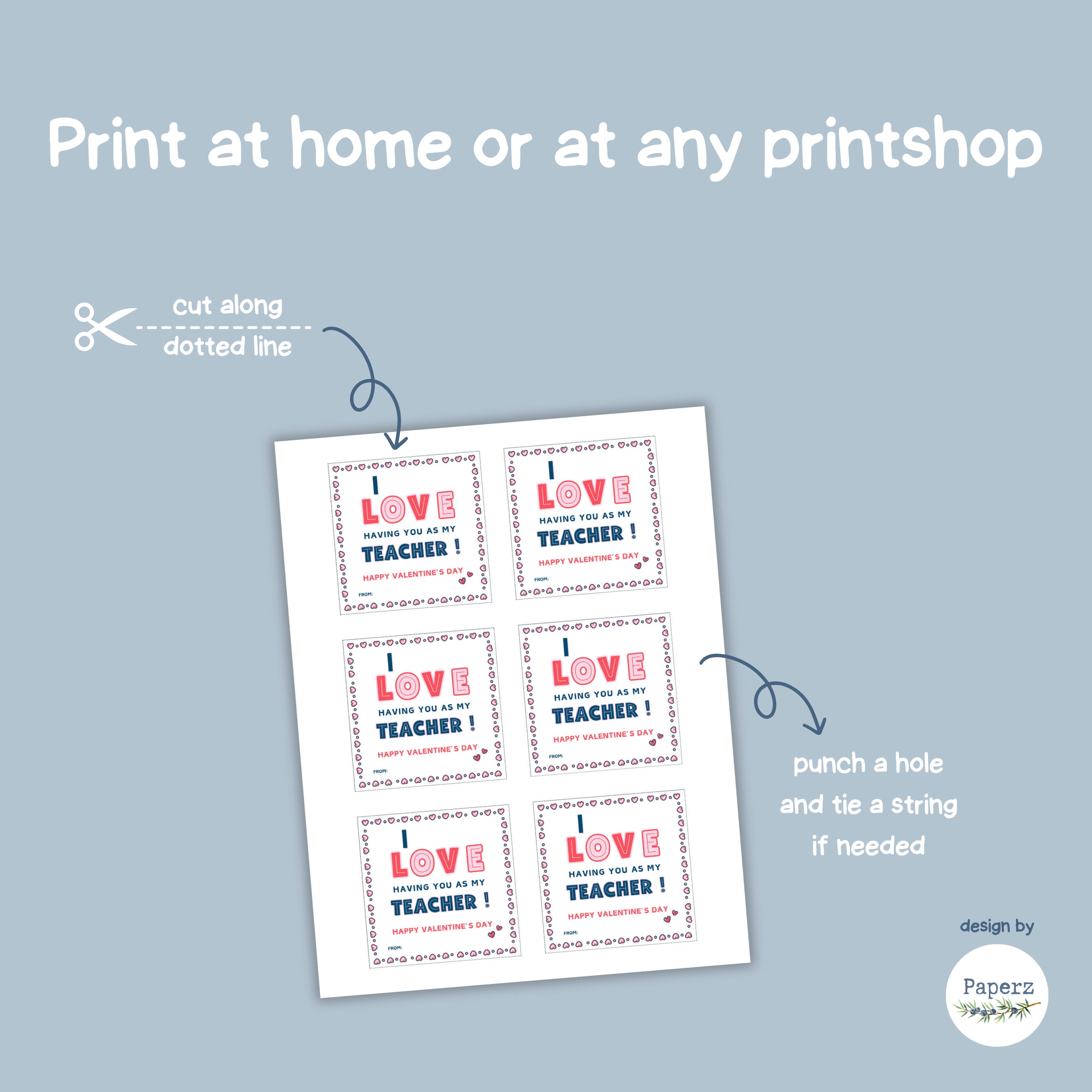 Valentine Tag for Teacher | Printable DIY School Valentine | Classroom ...