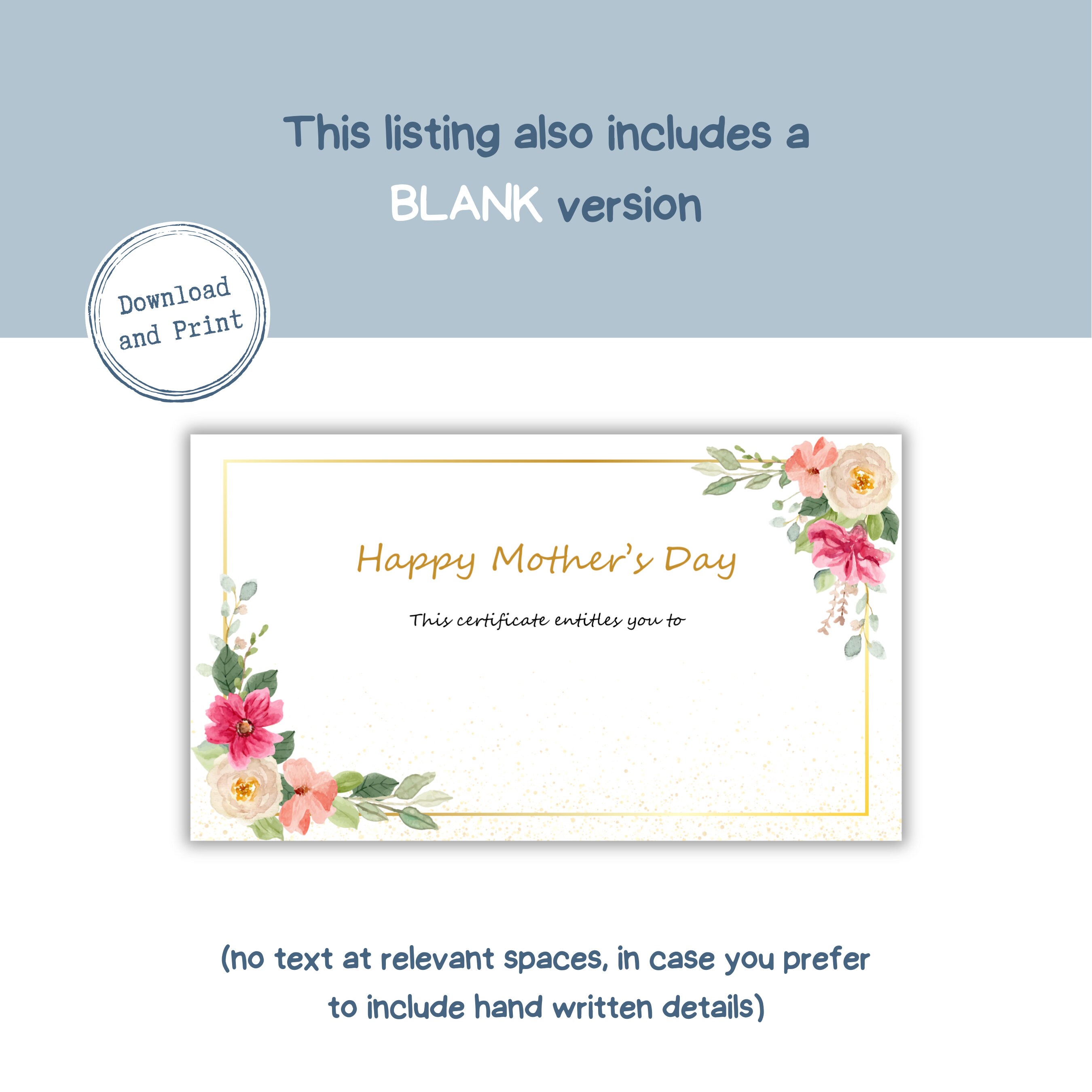 Editable Mothers Day Coupon Template Gift Voucher, Gift Certificate ...