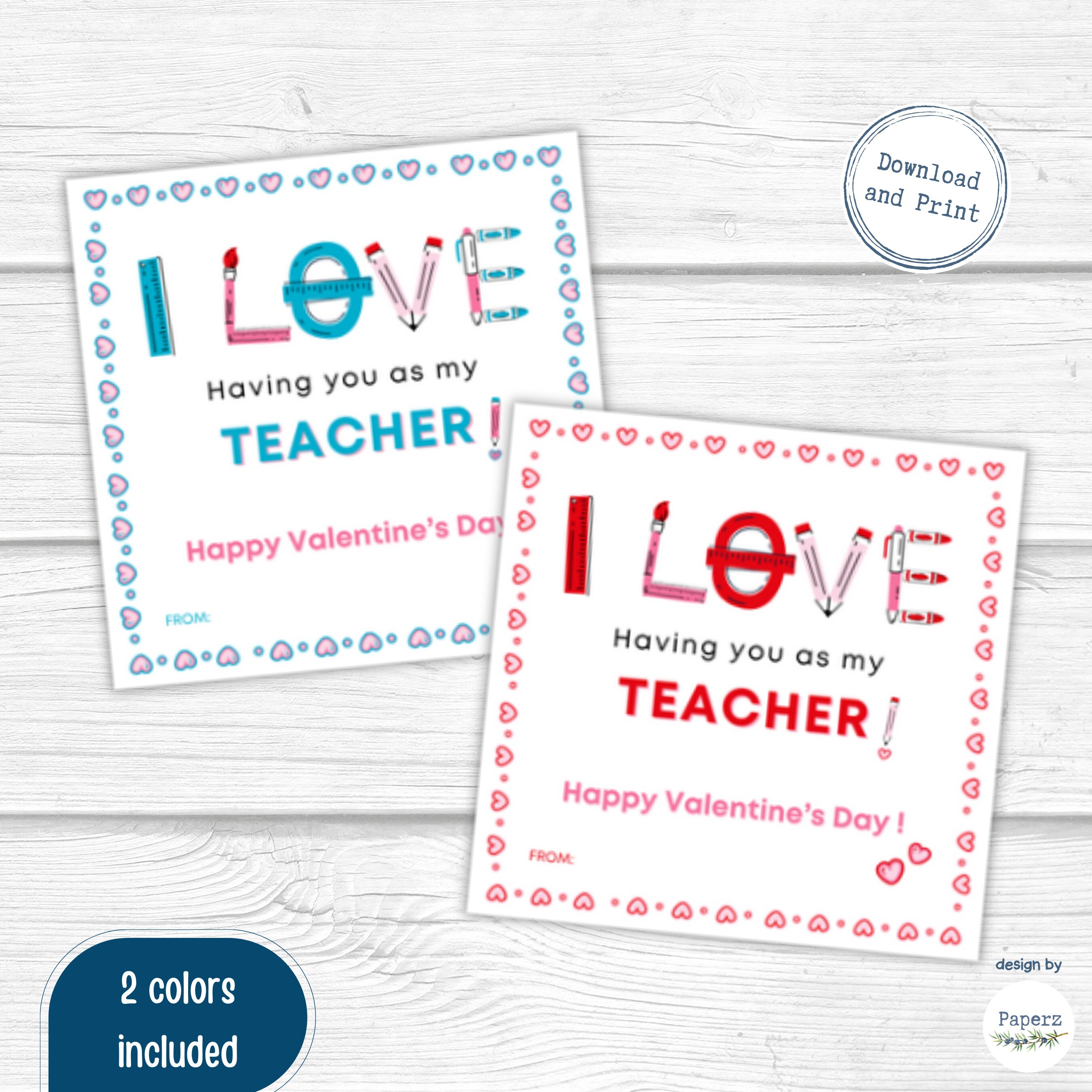 Valentine Tag for Teacher Printable DIY School Valentine Classroom ...