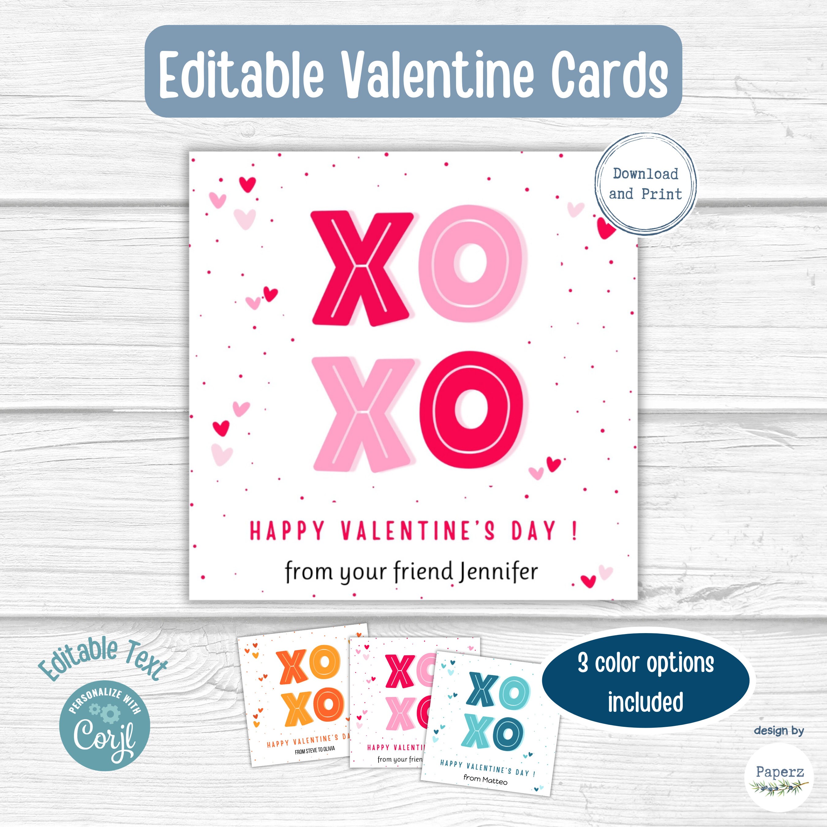 Editable Valentine XOXO Tag Printable Valentine's Day Hang Tag, Favor ...