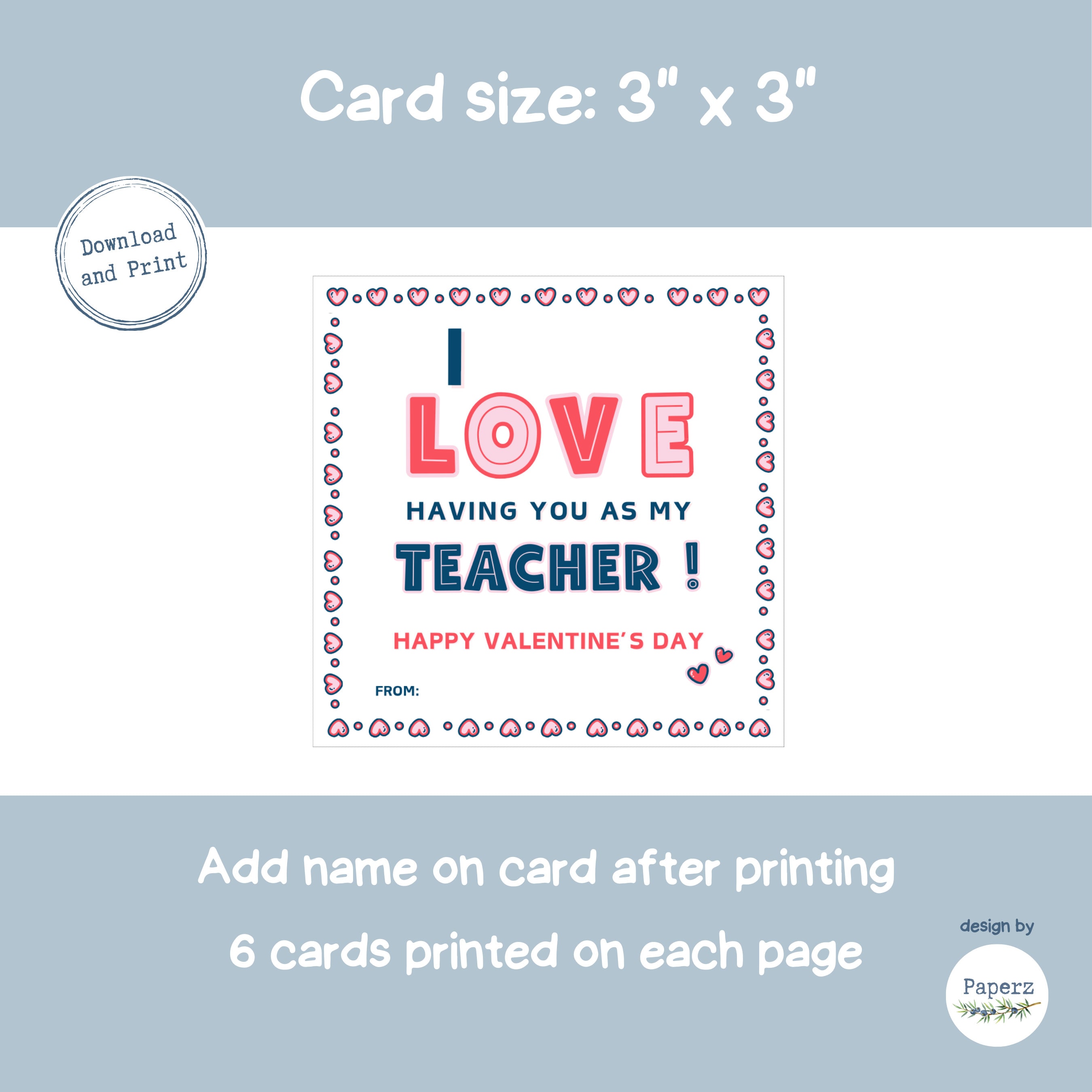 Valentine Tag for Teacher | Printable DIY School Valentine | Classroom ...