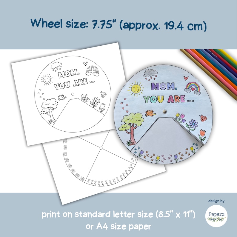 Coloring Spin Wheel DIY Gift: Mother's Day Keepsake (PDF) - Etsy