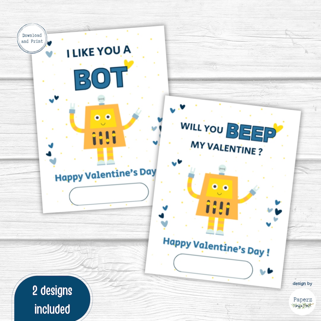 Printable Robot Valentine's Day Cards Classroom Valentine's Day Cards ...