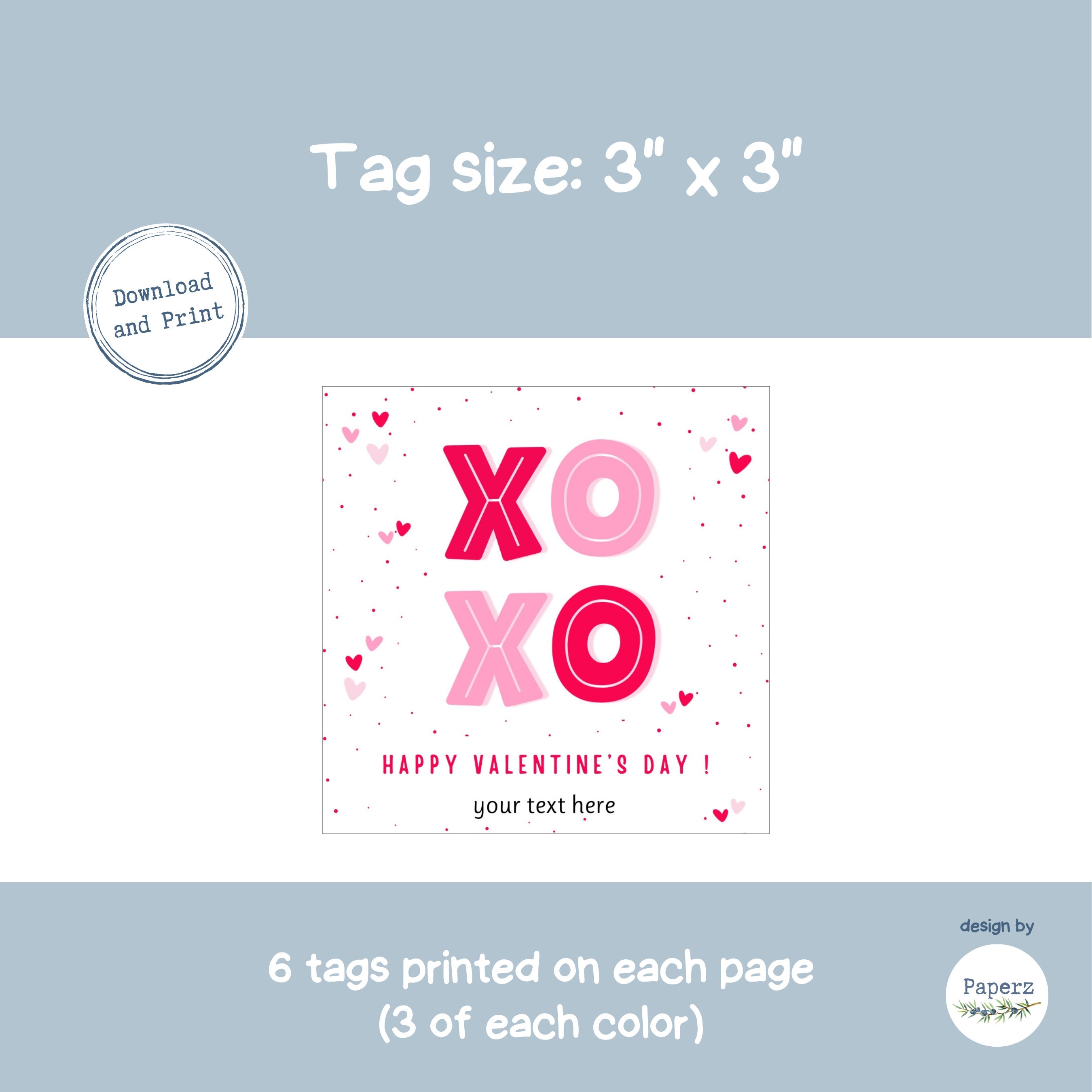 Editable Valentine XOXO Tag Printable Valentine's Day Hang Tag, Favor ...