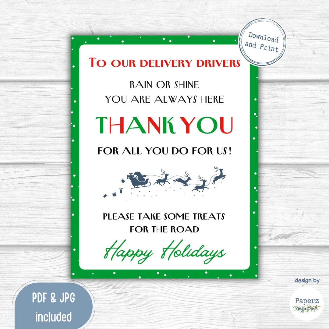 Holiday Sign for Delivery Drivers, Printable Thank You Sign, Delivery ...