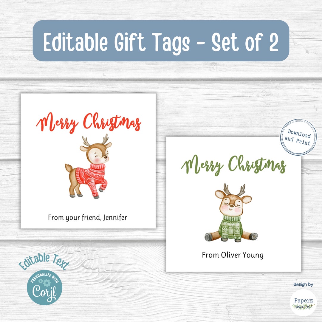 Printable Christmas Gift Tag Template, Cute Editable Holiday Reindeer ...