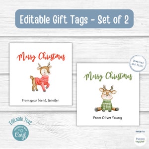 Printable Christmas Gift Tag Template, Cute Editable Holiday Reindeer ...