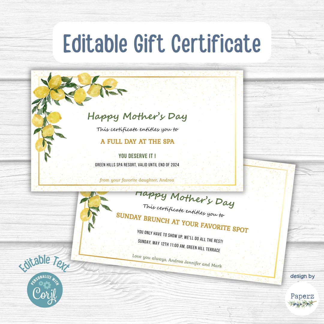 Editable Mothers Day Coupon Template | Gift Voucher, Gift Certificate ...